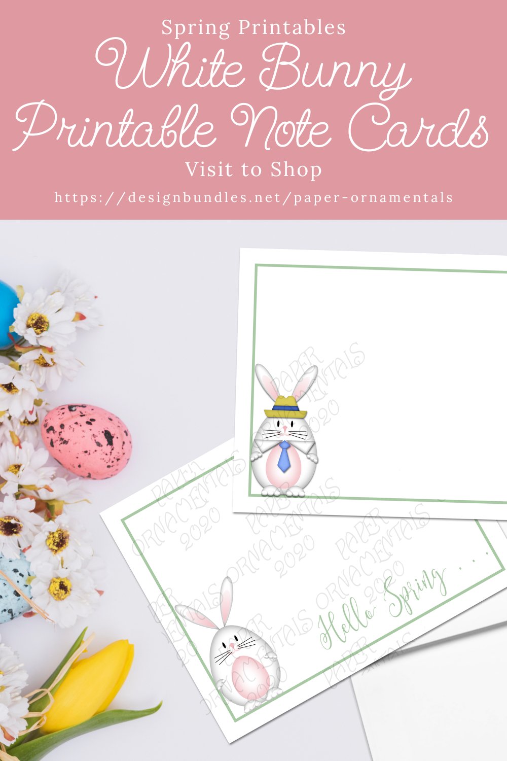 Note Card, Post Card, White Easter Bunny Greetings Flat Card