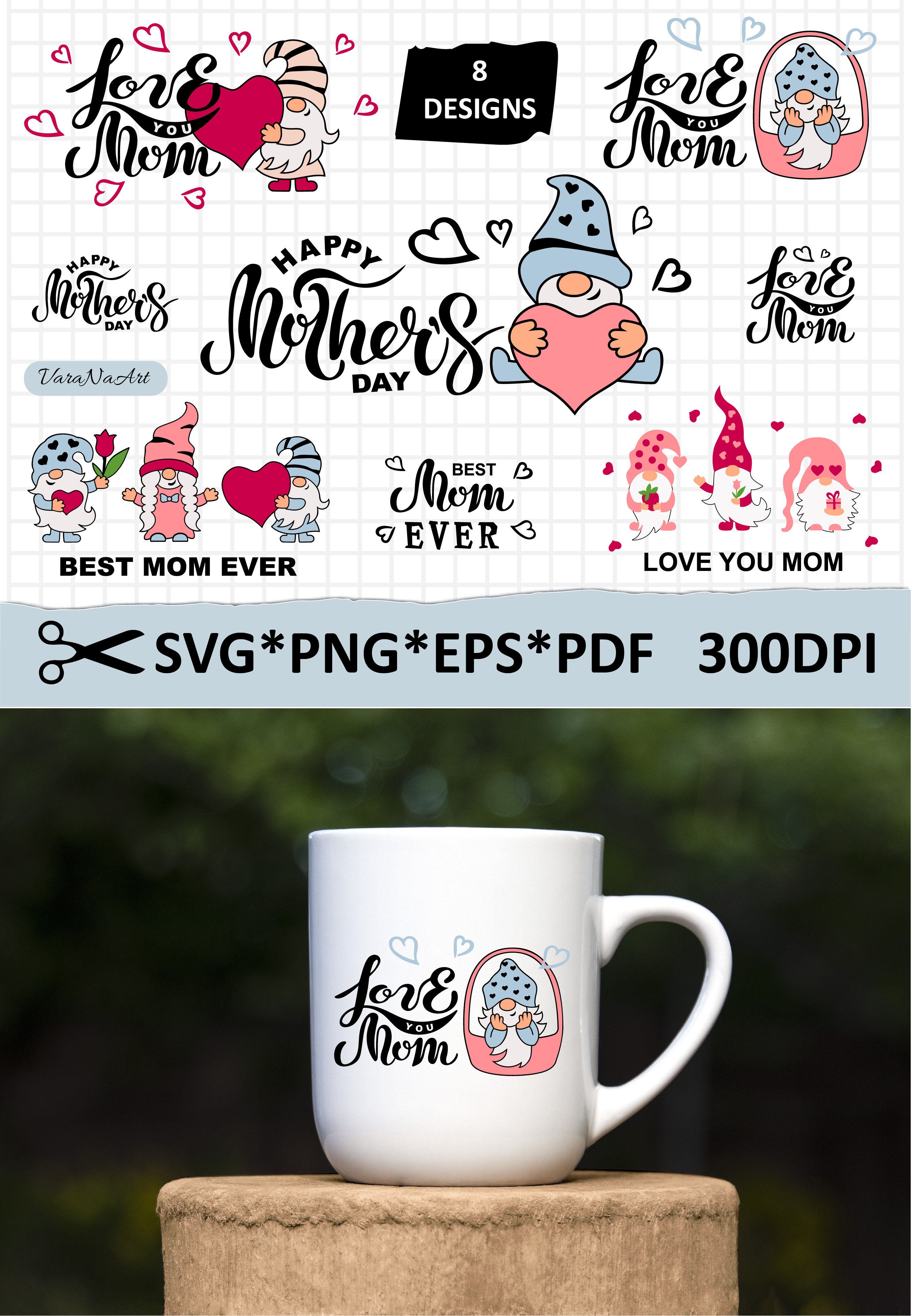 Happy Mother's day with cute gnome designs pack.
