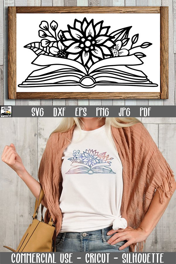 Book with Flowers SVG File - Floral Open Book SVG