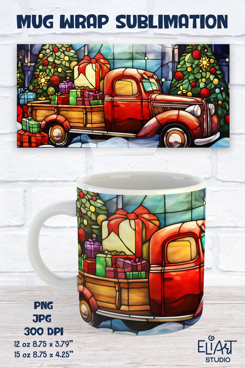 Christmas Truck Mug Wrap | Christmas Coffee Mug Sublimation