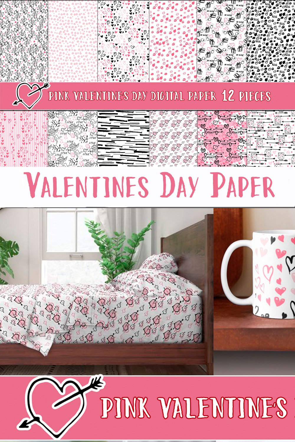 Valentines Day Pink Digital paper, Love Seamless Patterns