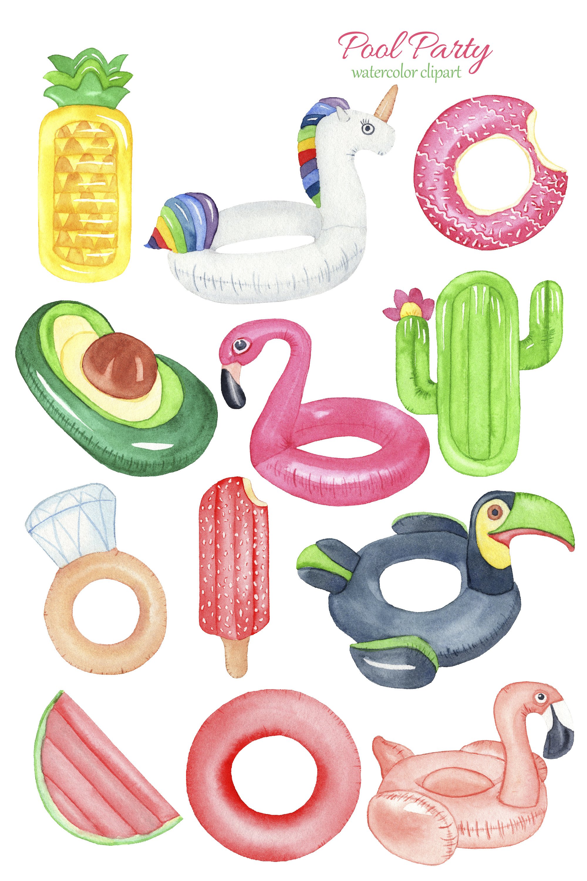 Pool Float watercolor clipart. Pool Party birthday clipart