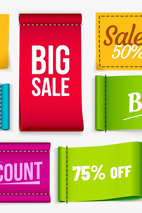 Sale clothes labels. Discount fabric tag, best deal coupons