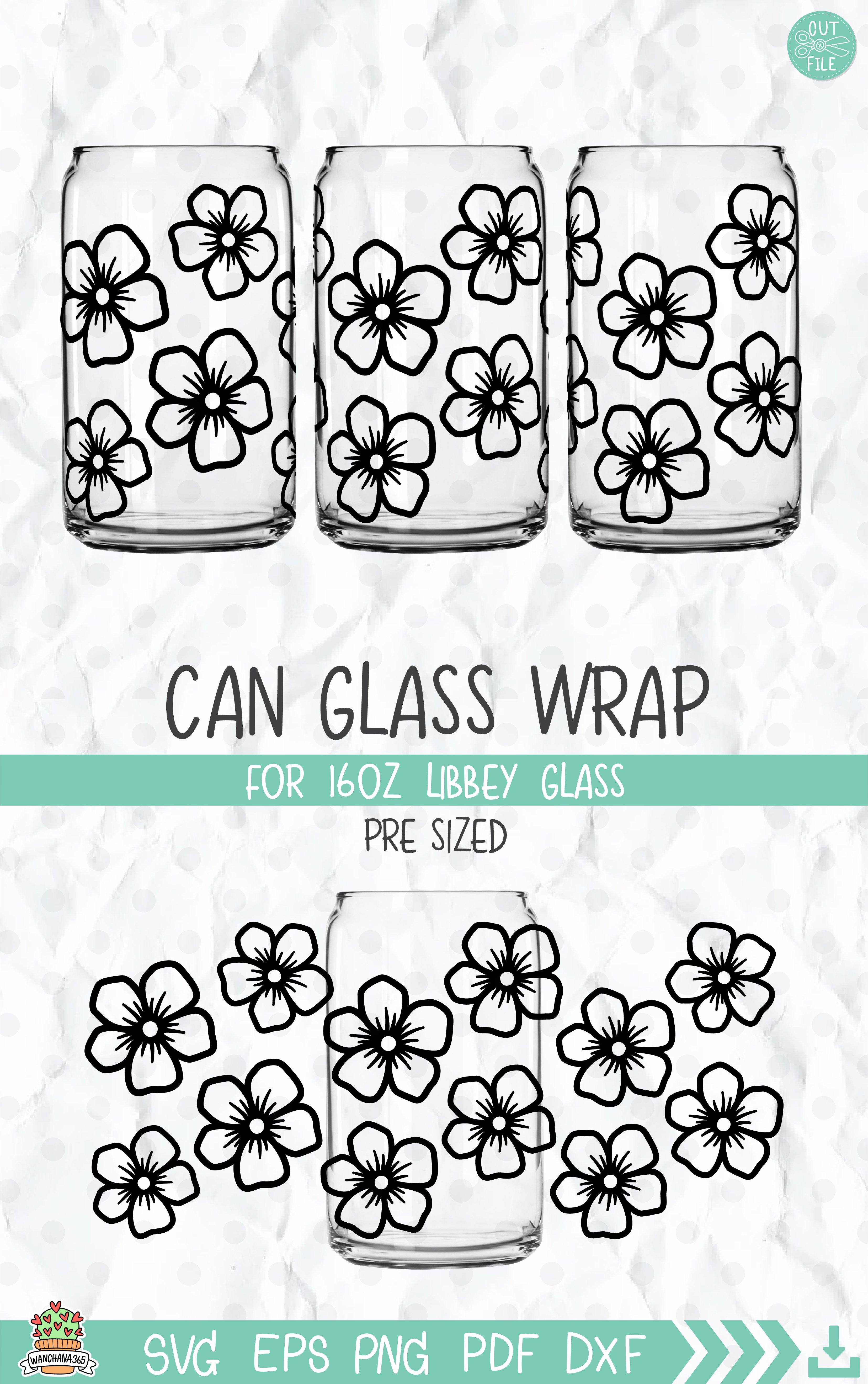 Retro Floral Daisy 16oz Libby Beer Can