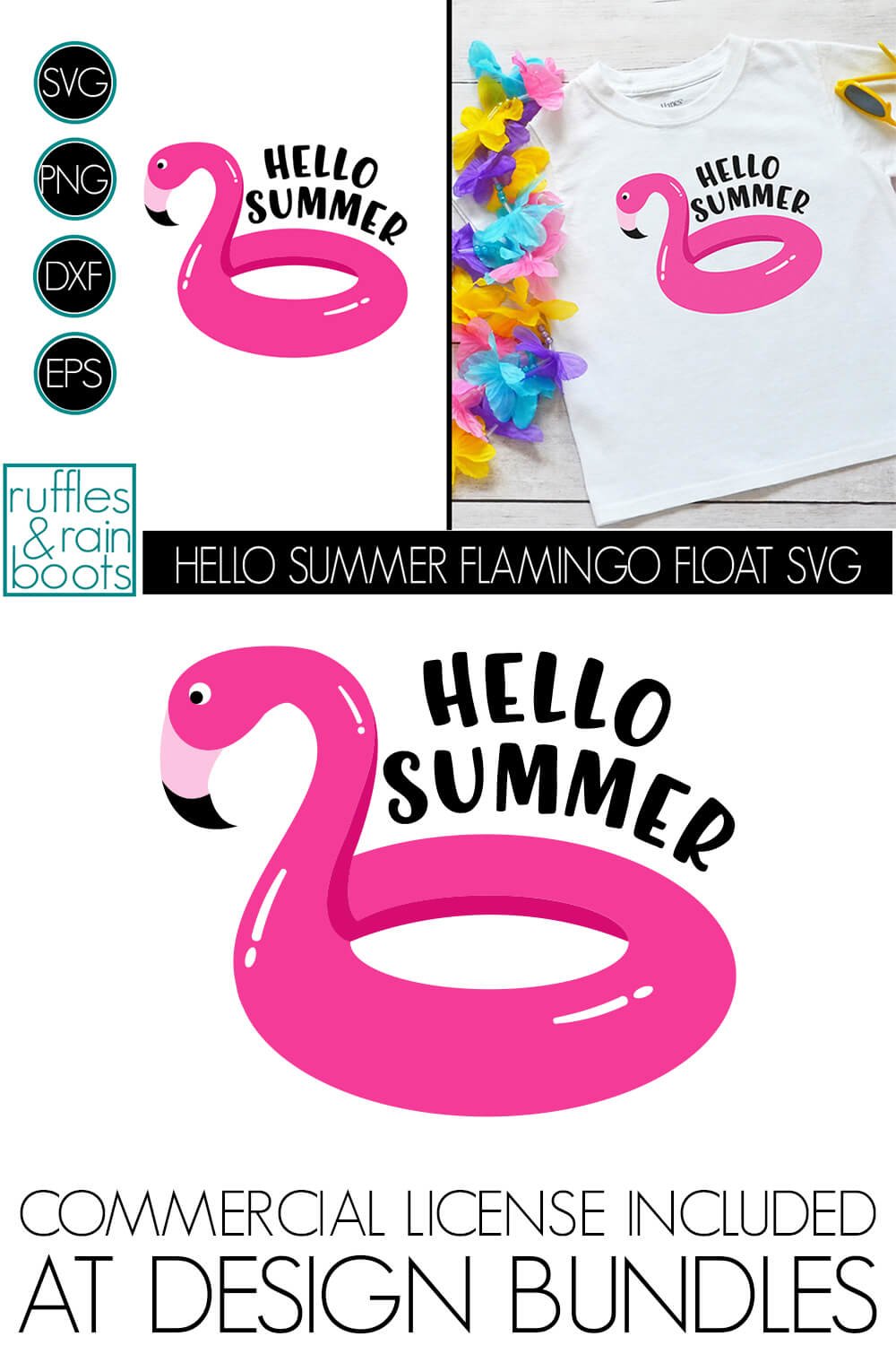 Flamingo SVG - Hello Summer Flamingo Floatie Clipart