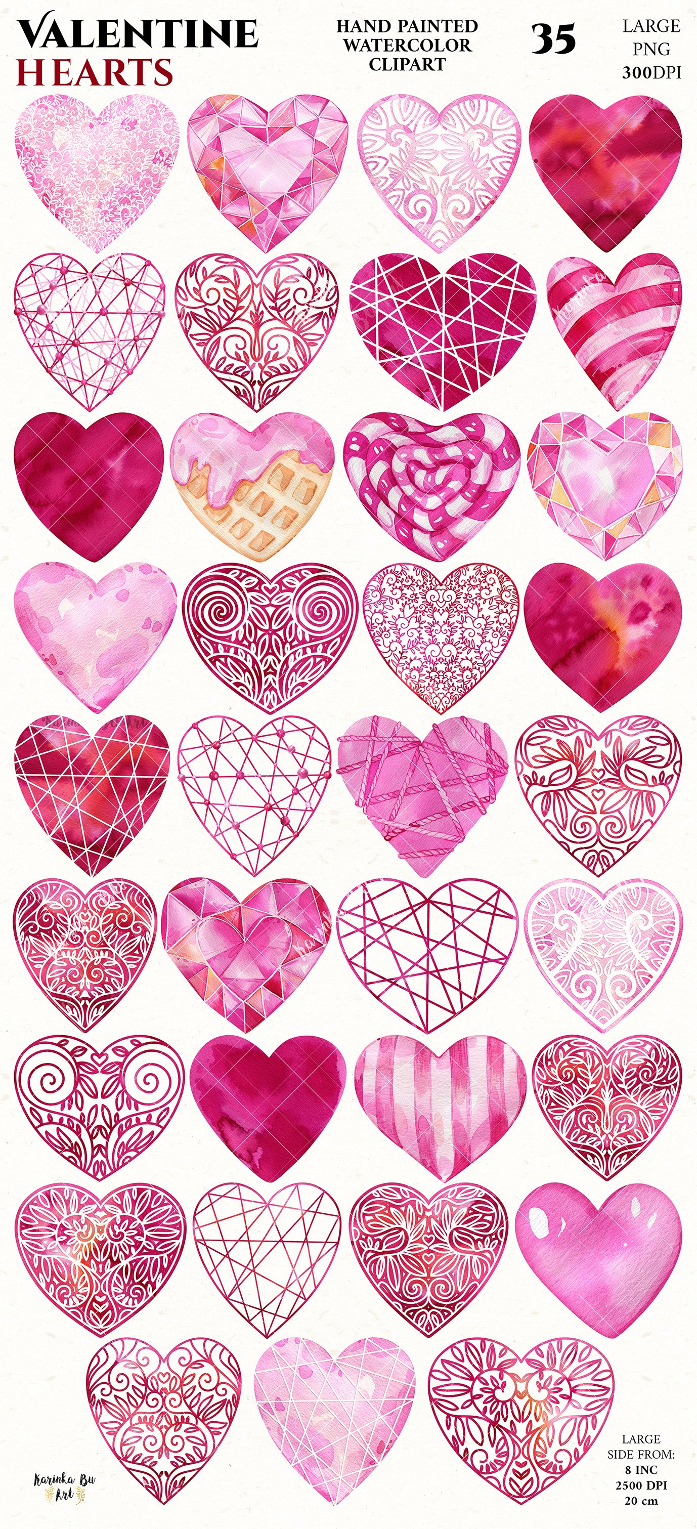 Watercolor Valentines Day hearts PNG clipart Sublimation