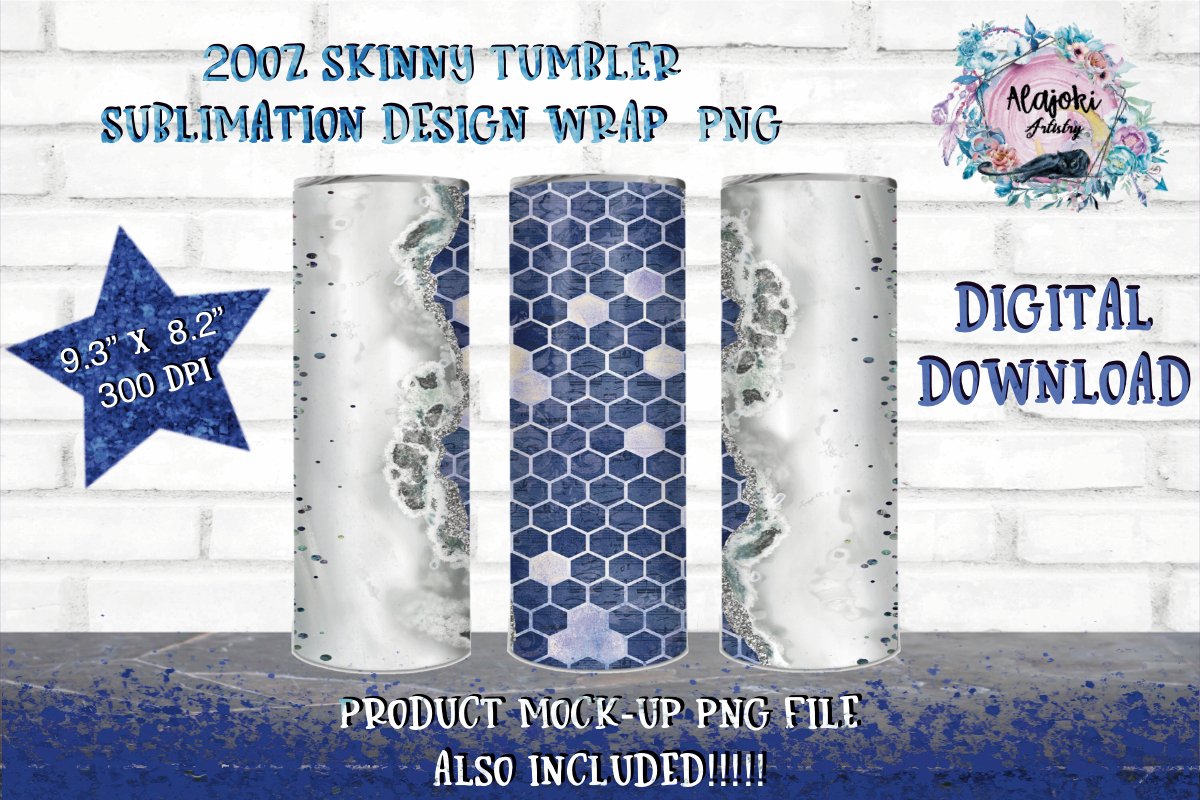 Ice Agate Sapphire Bee Sublimation 20oz Tumbler Wrap