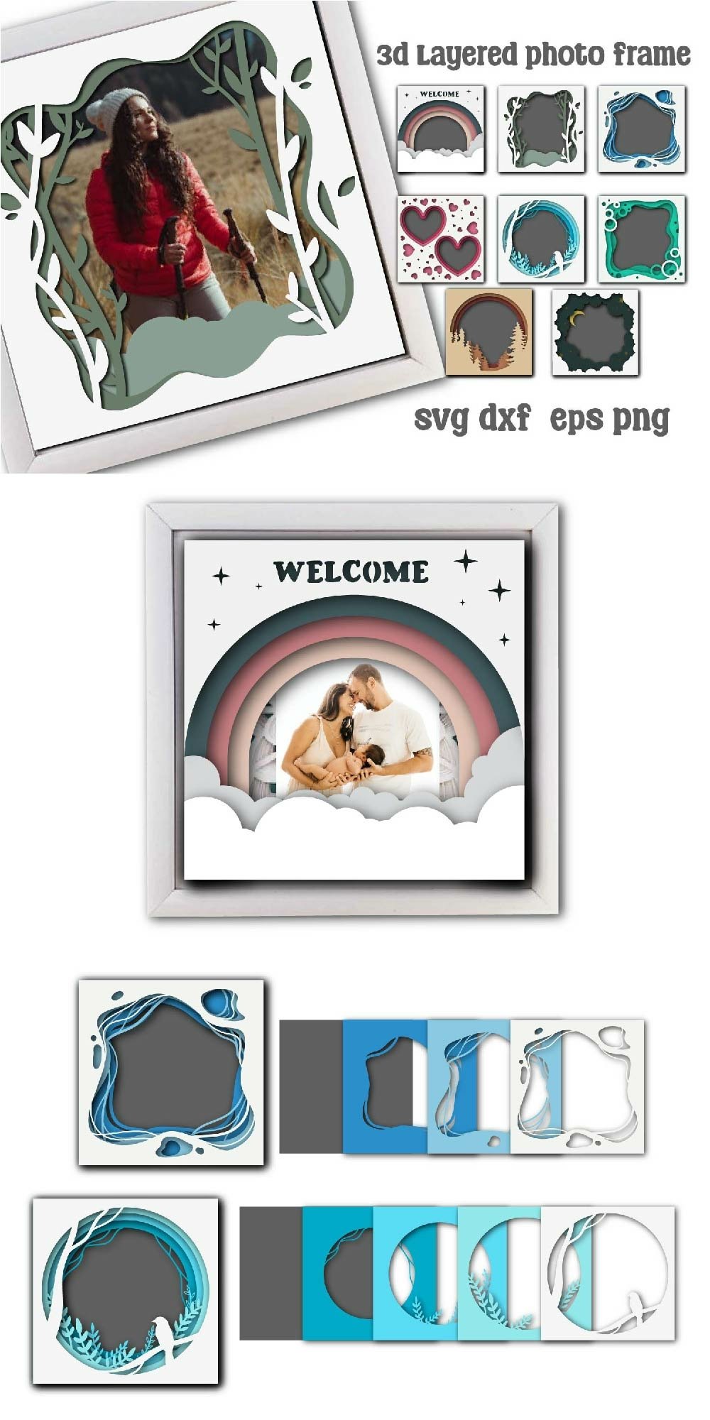 3D layered photo frame svg, dxf, eps, png (2466866)