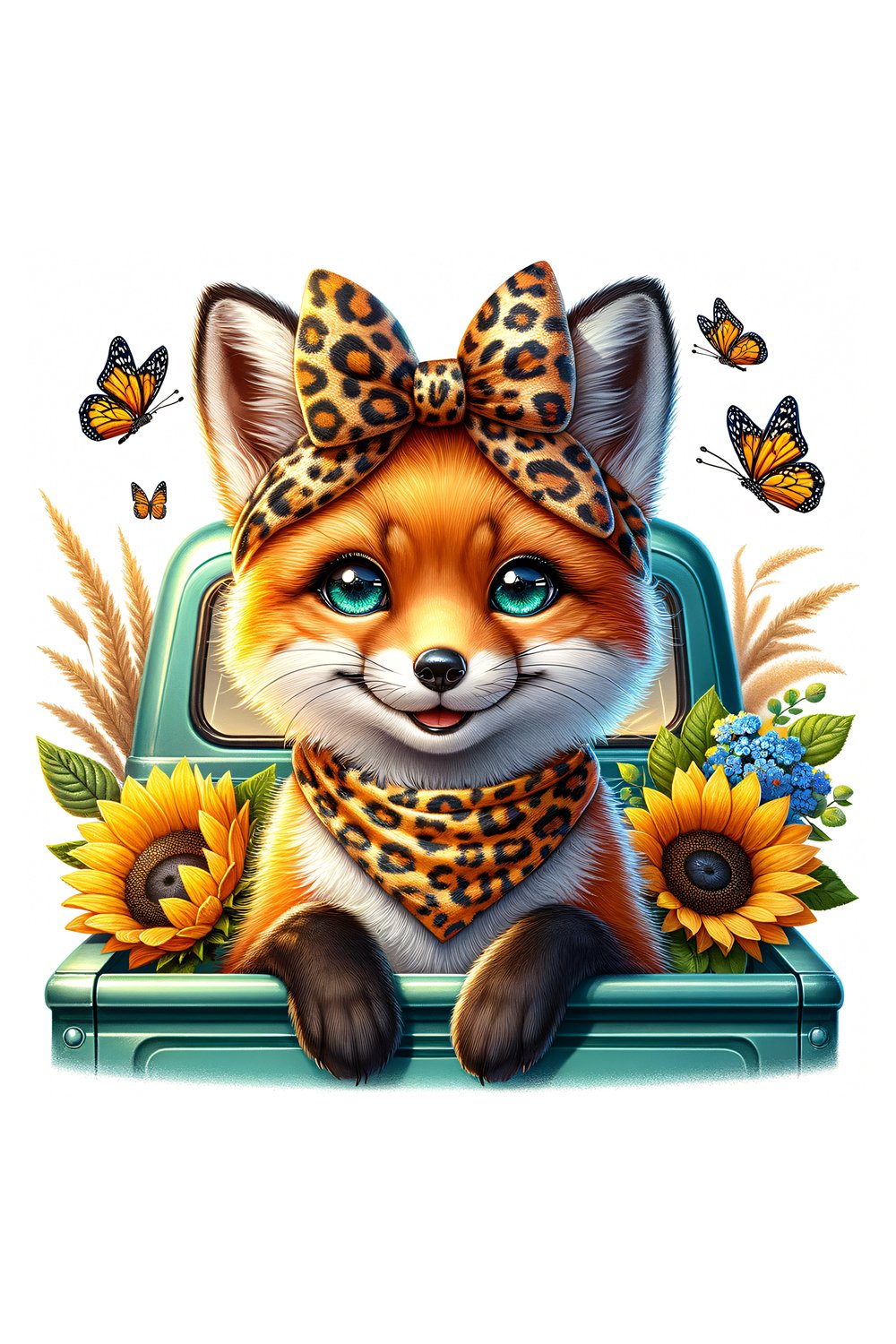 Cute Fox with Sunflowers JPG File (3550632)