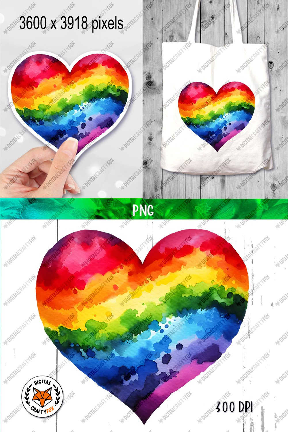 Rainbow Heart Sticker PNG, Watercolor Heart Sublimation