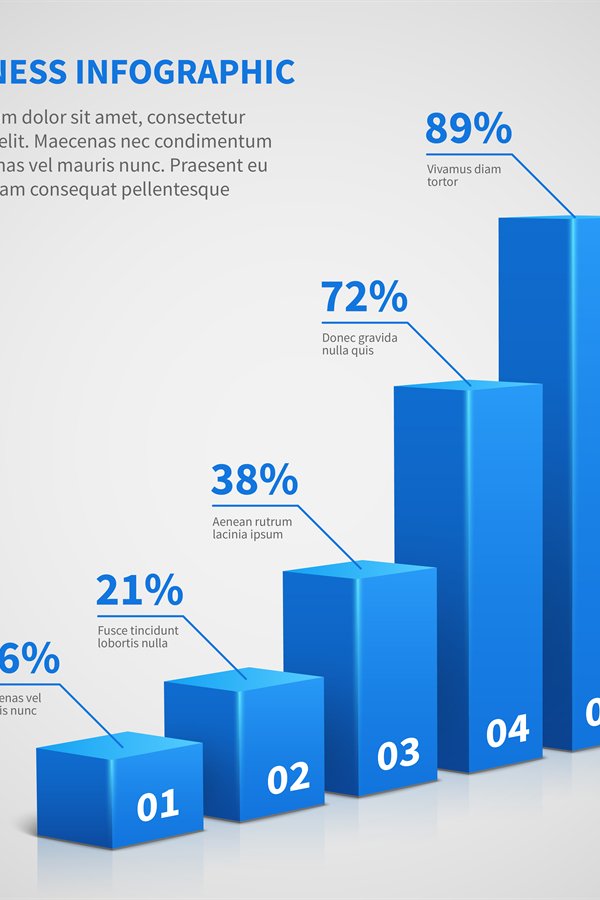 Statistics business 3d graph bar chart. Vector infographic w