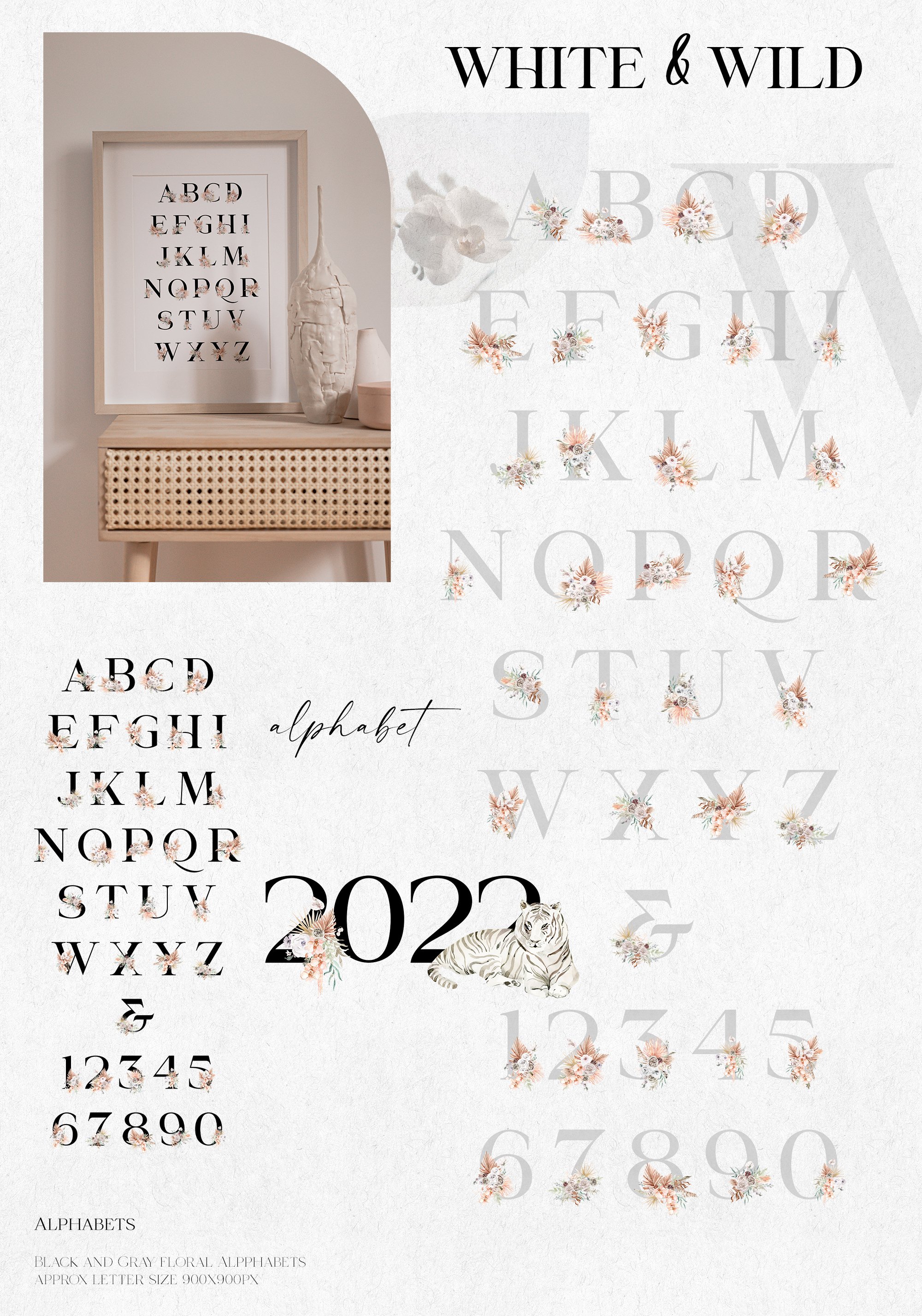 Boho pastel wedding alphabet clipart, Watercolor (1621457)