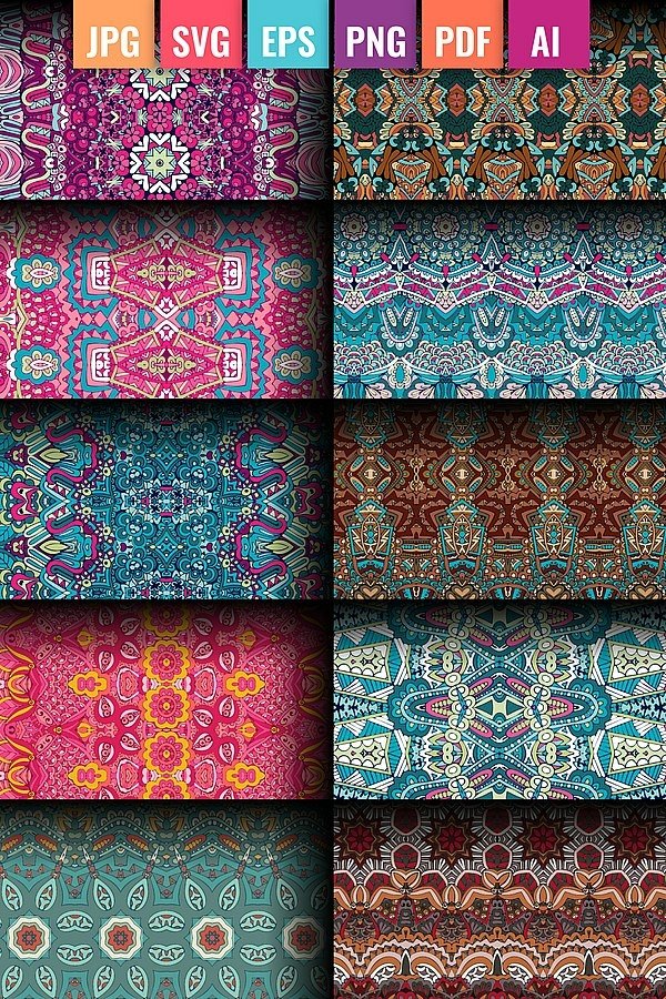 mandala art digital paper seamless pattern set