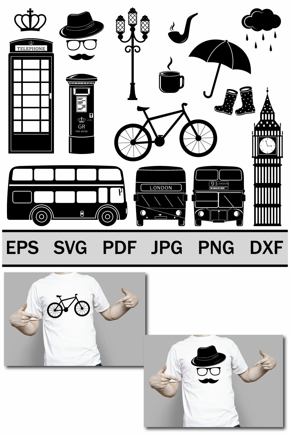 Set London England SVG clipart, file cutting, stencil