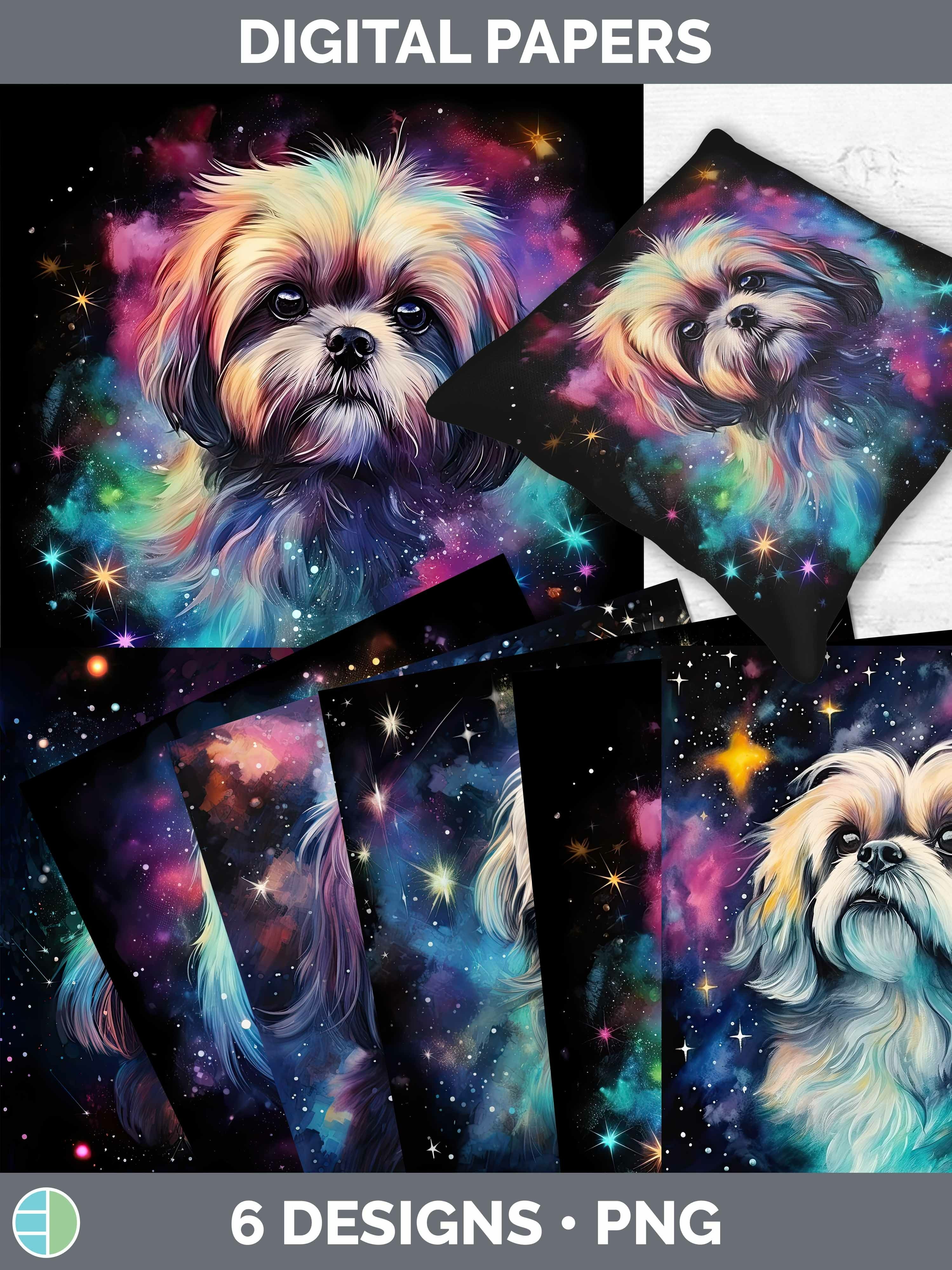 Galaxy Lhasa Apso Dog Paper Backgrounds | Bundle Digital Scr