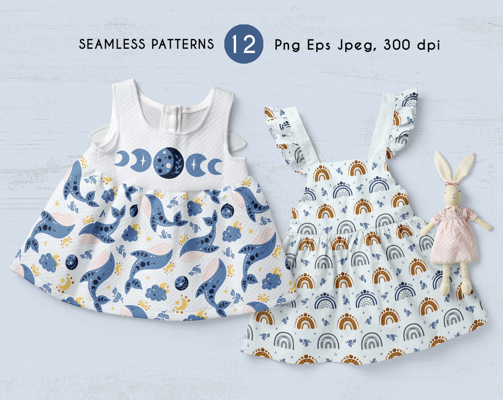 Celestial kids seamless patterns set