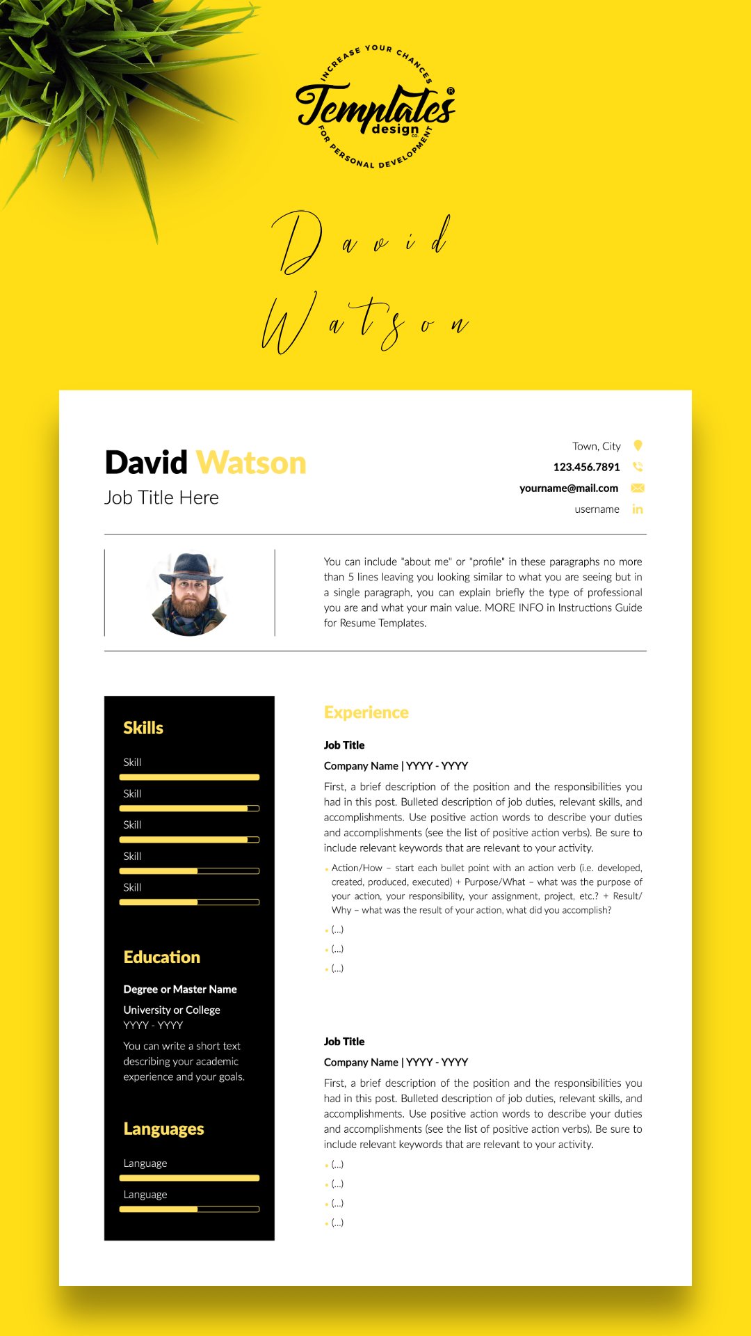 Creative Resume CV Template for Word & Pages David Watson