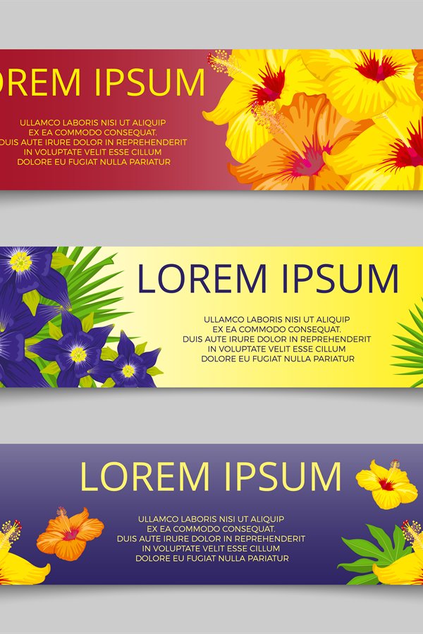 Tropical leaves and flowers banners template