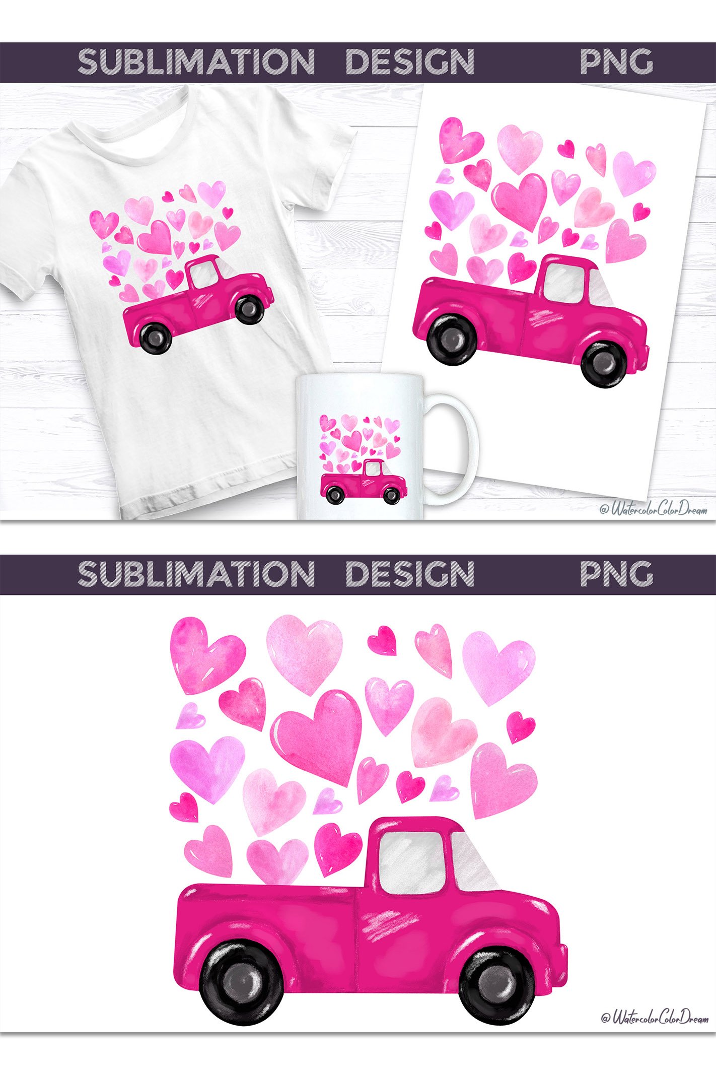 Pink Truck Valentine Sublimation I Valentines Day PNG