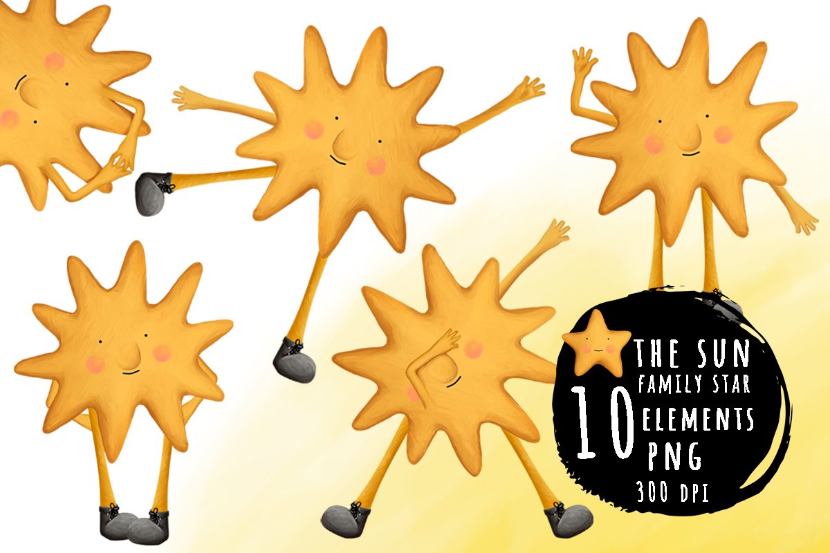 Sun character bundle. Weather clip art