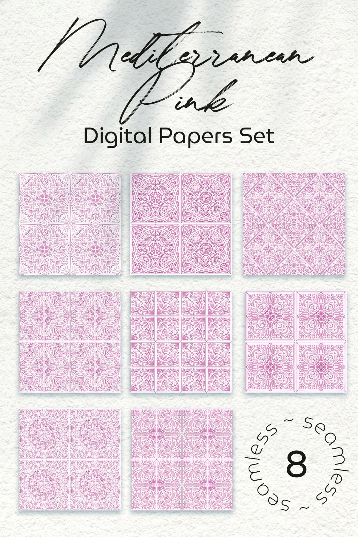 Mediterranean Pink Seamless Scrapbook Digital Paper Set