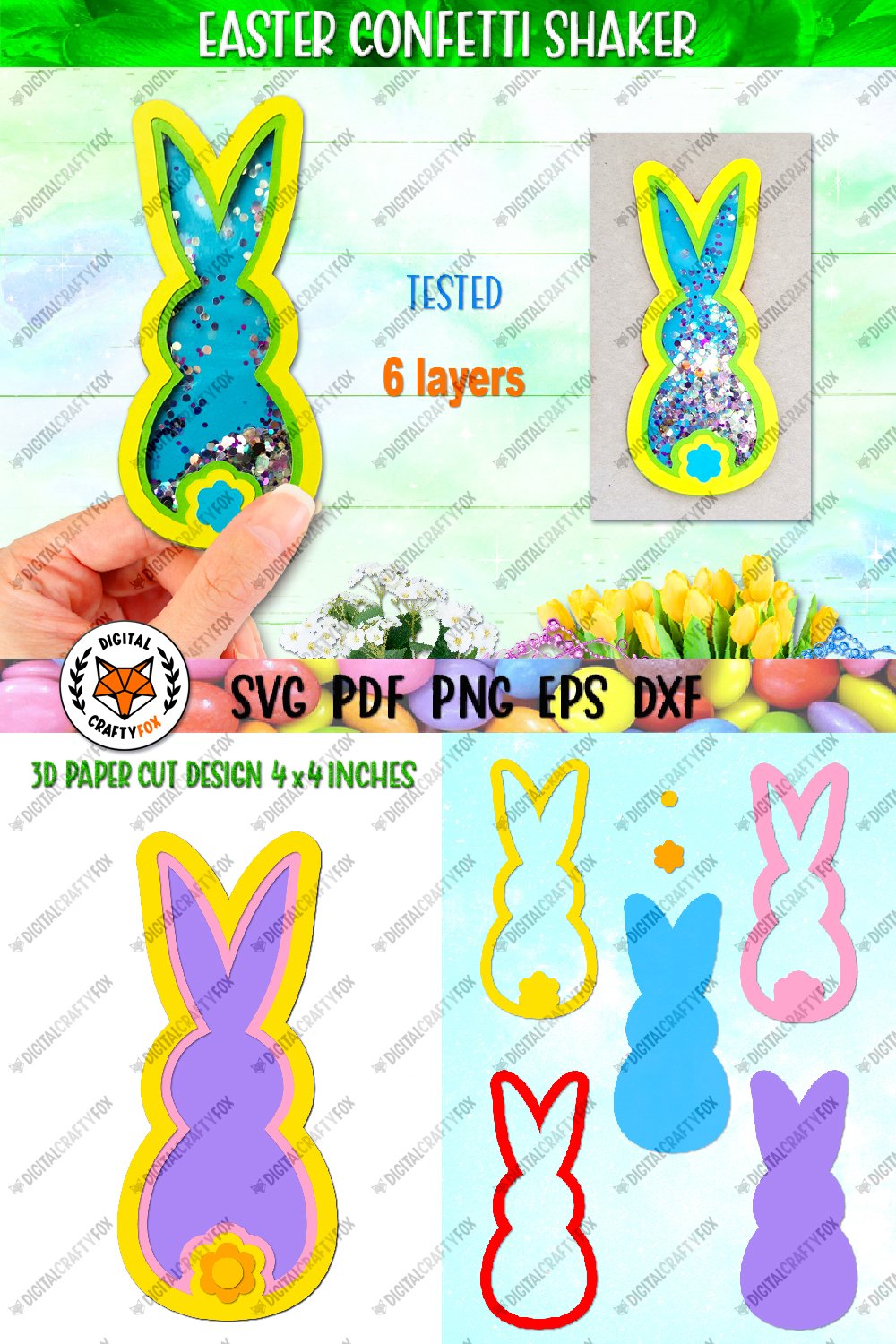 Easter Bunny Confetti Shaker, 3D Easter Paper Cut SVG
