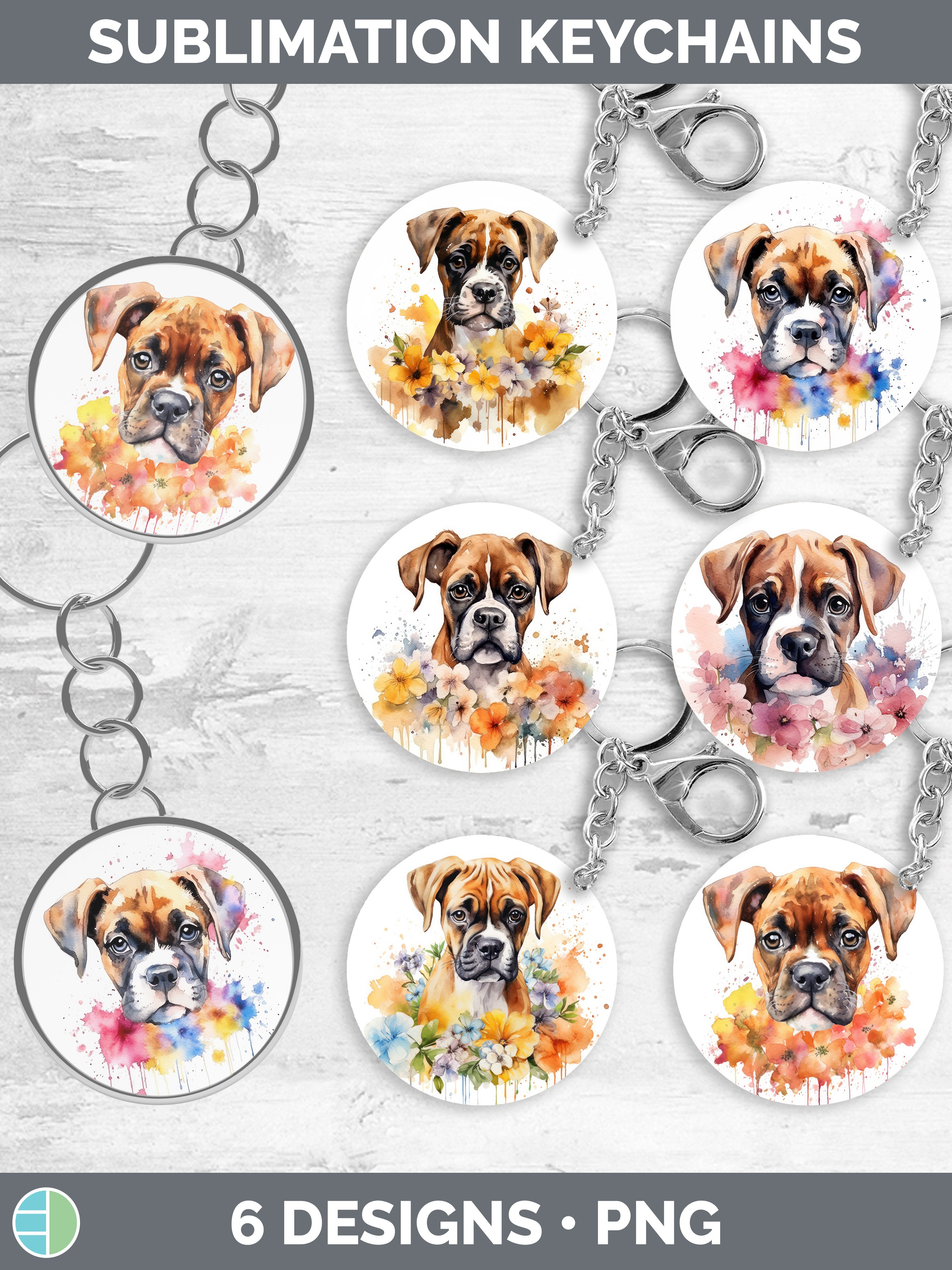 Watercolor Boxer Dog Keychain | Sublimation Keyring Designs