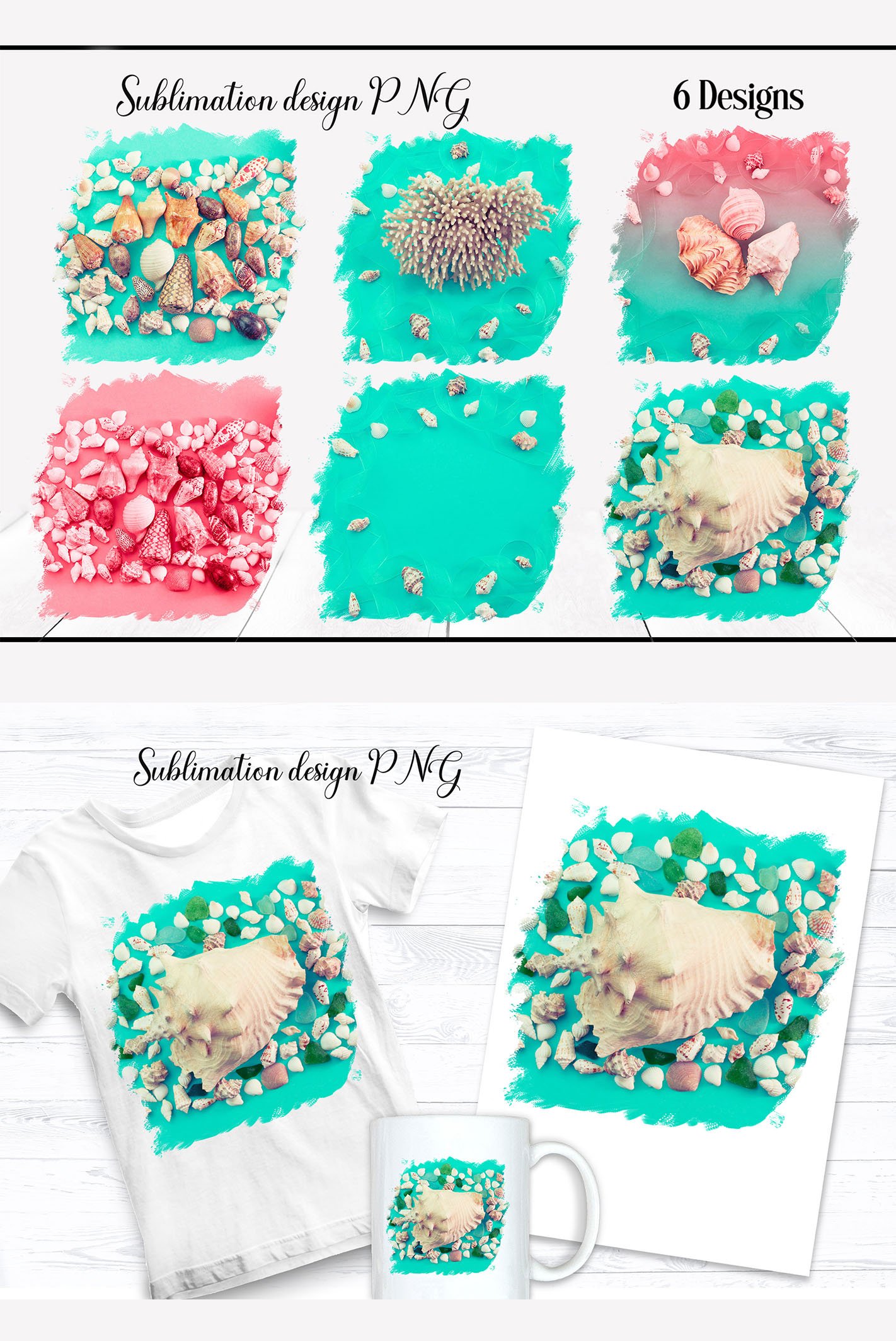 Seashell Sublimation Background Bundle | Summer Print PNG