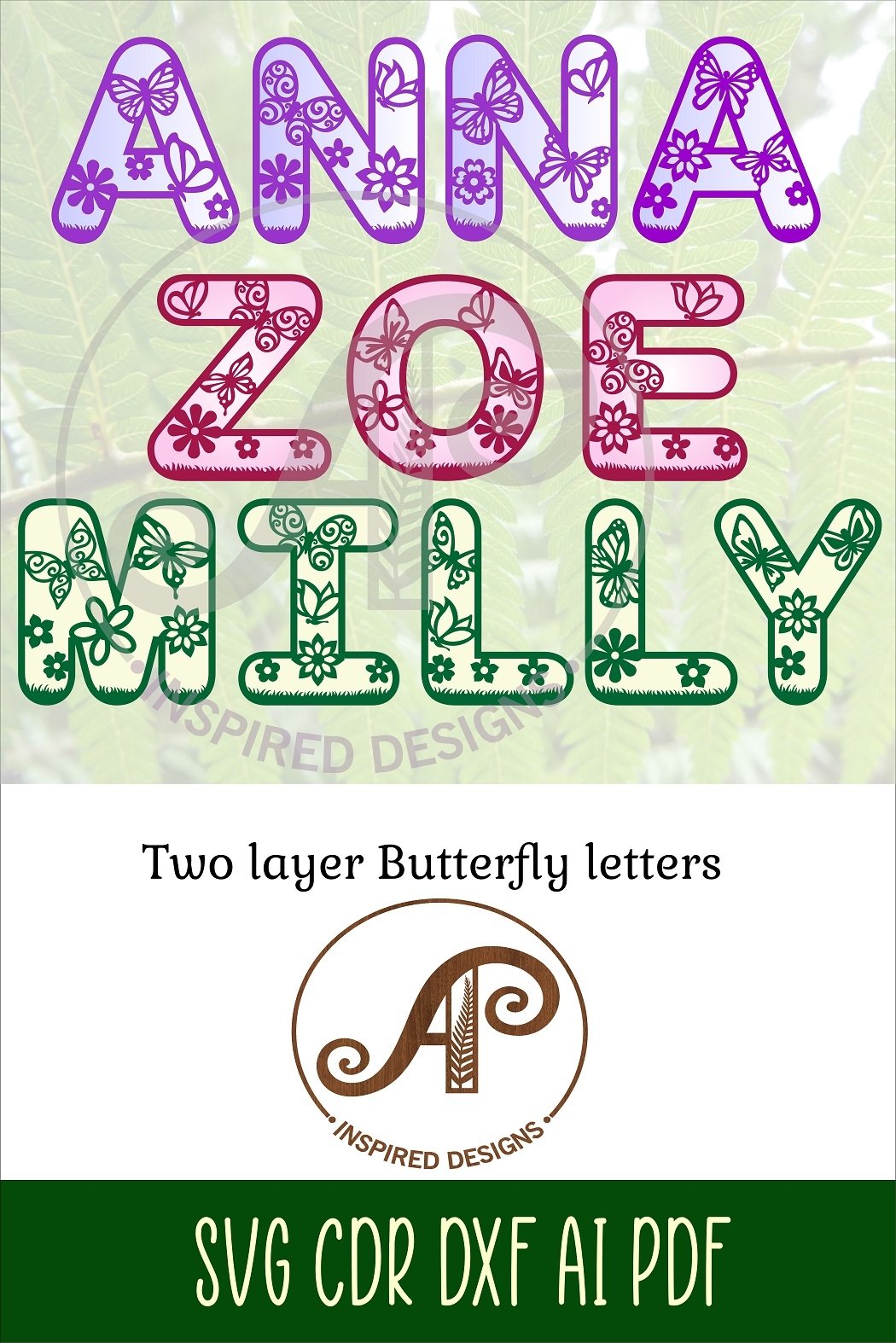 Butterfly and flower theme alphabet set. 2 layer 47 letters.
