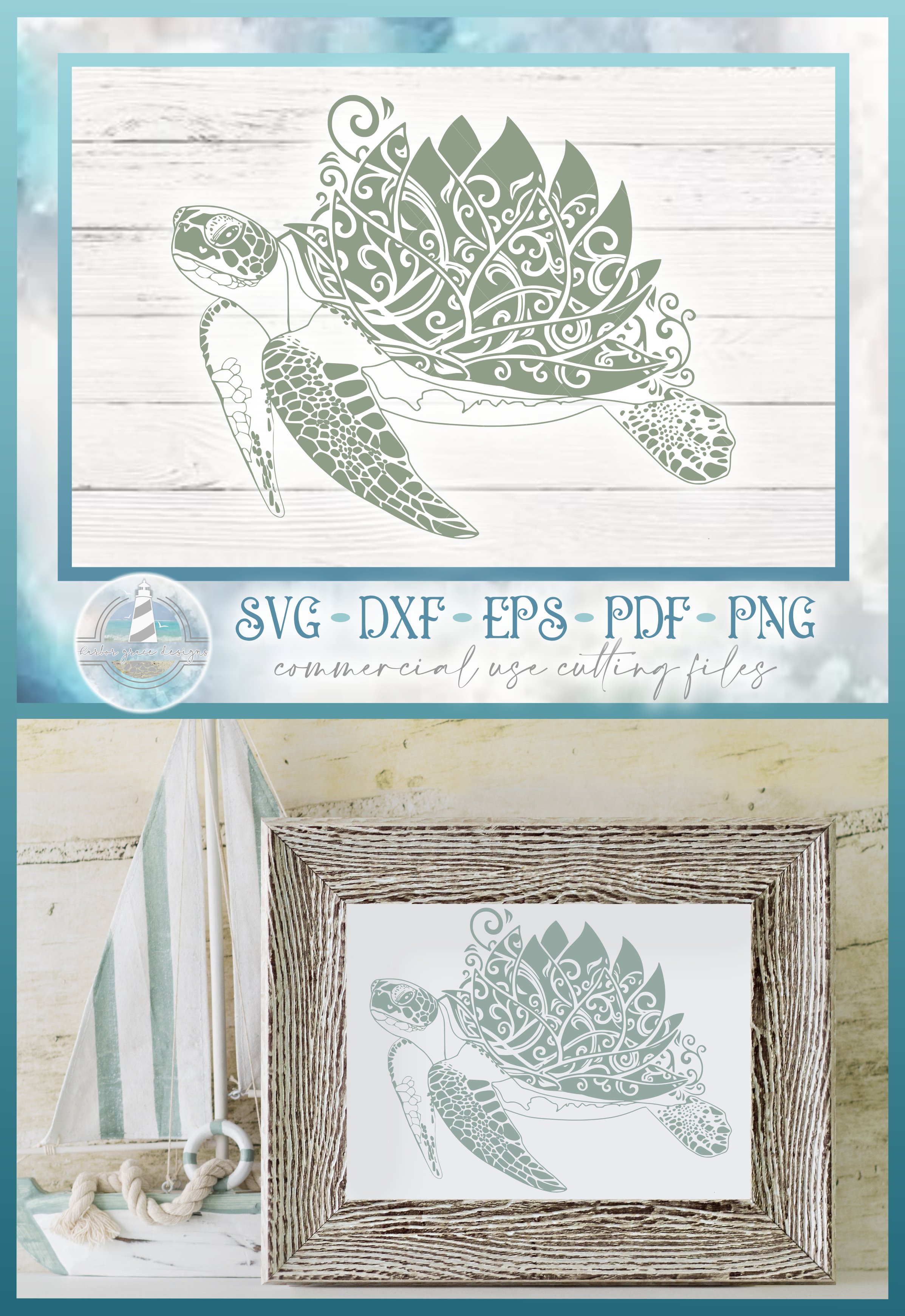 Sea Turtle with Lotus Shell SVG | Sea Turtle SVG