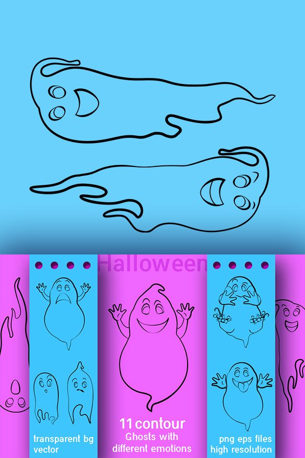 Ghosts outline vector set for halloween