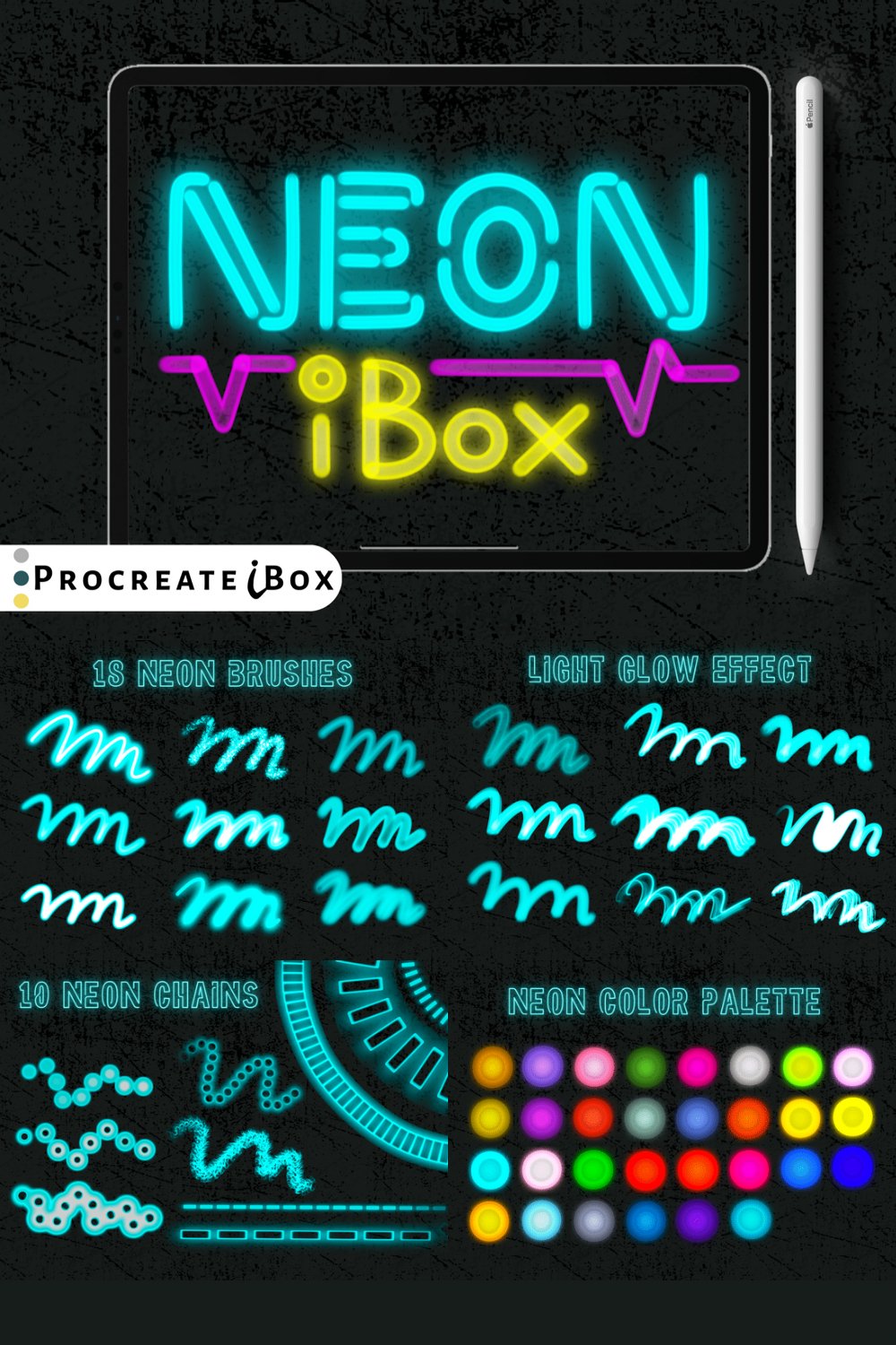 28 Neon Procreate brushes | Light glow brush | ProcreateiBox