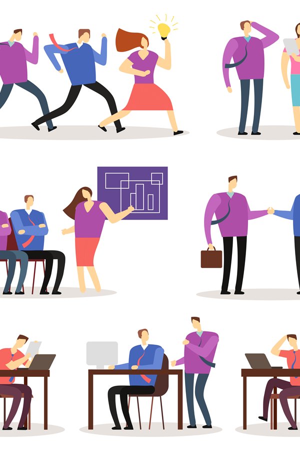 Working people vector cartoon characters. Women and men busi