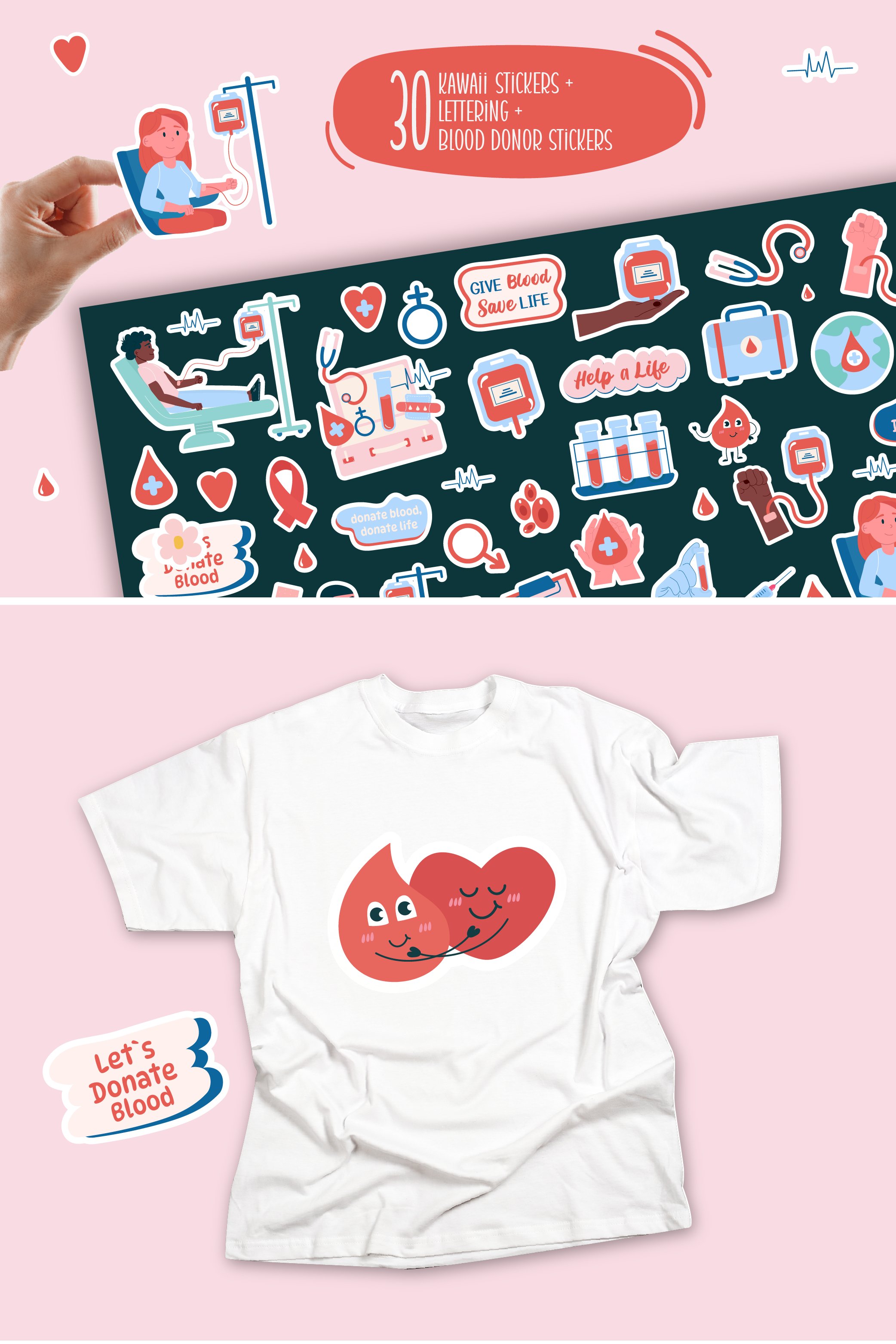 Blood donor stickers lettering, characters (3751071)