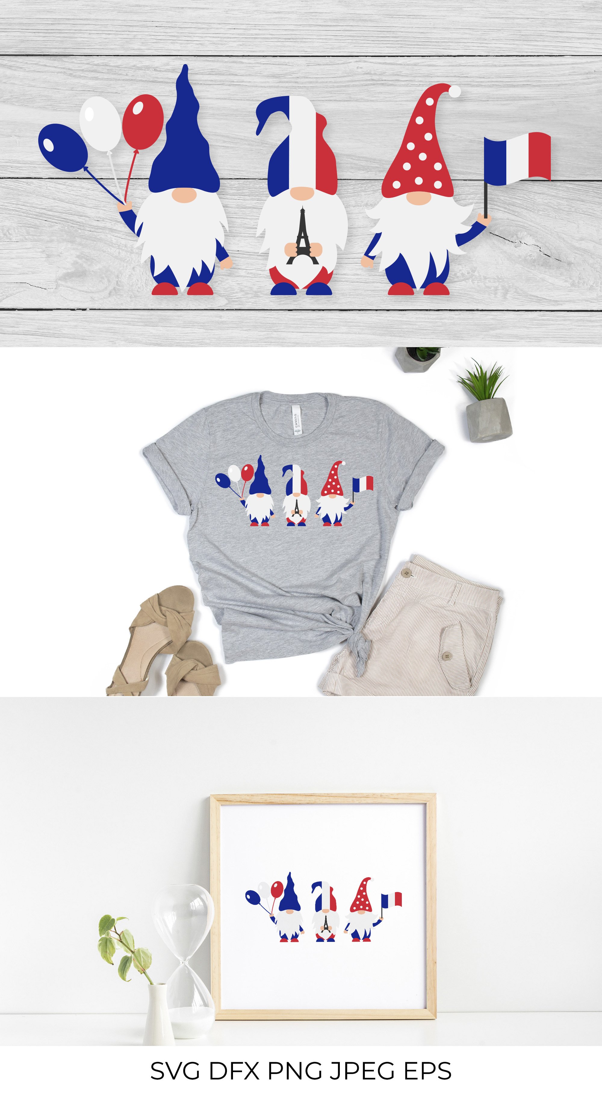 Bastille Day gnomes with flag of France. French gnomes SVG