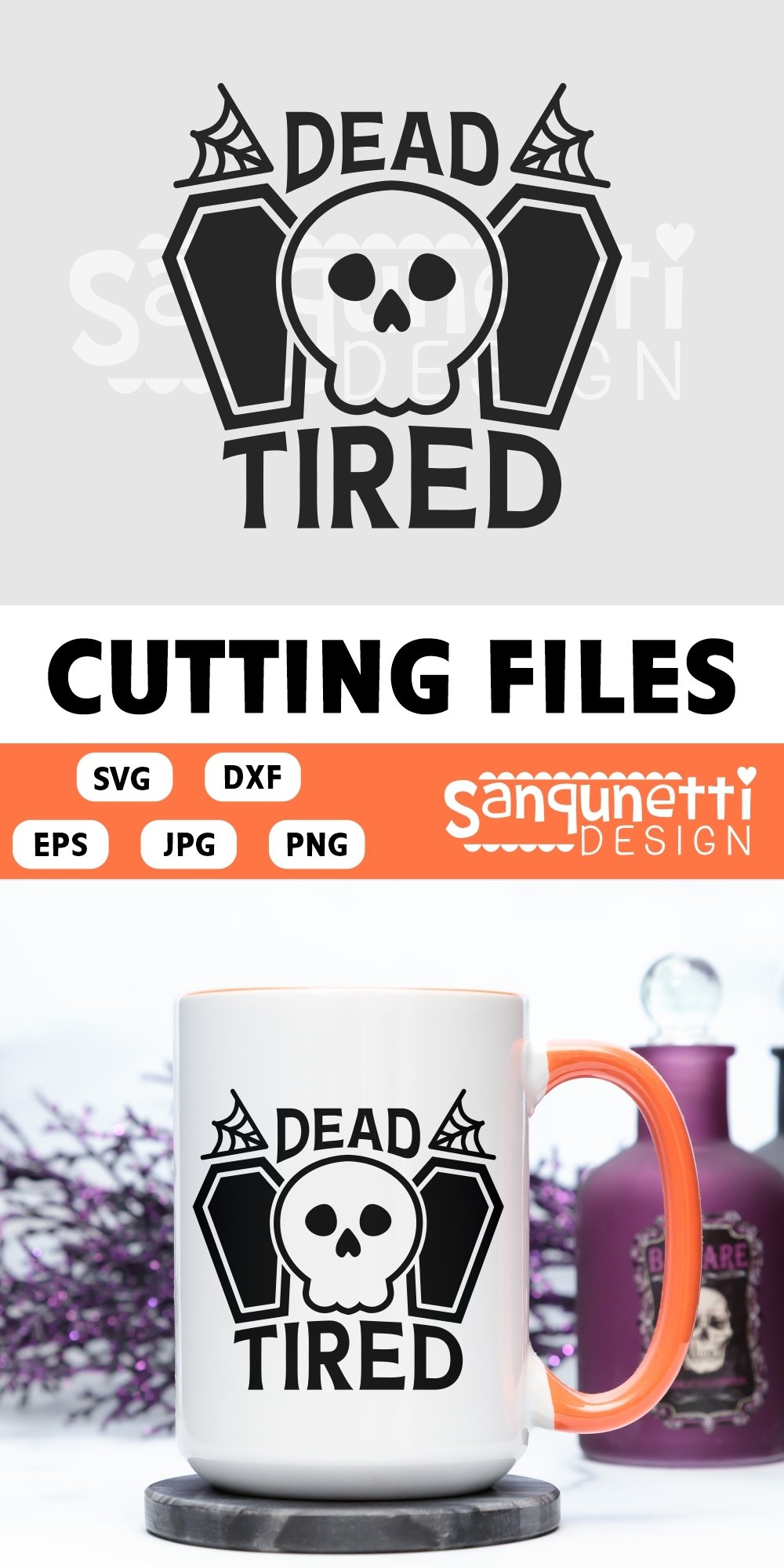 Dead Tired SVG - Spooky Skull and Coffin Digital Design