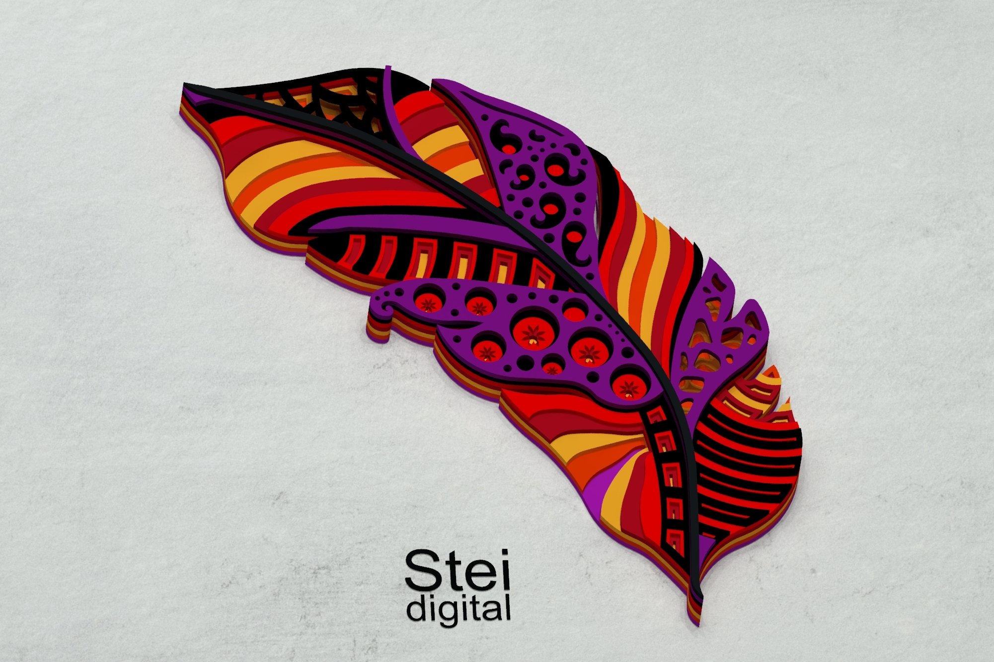 3d layered Feather SVG, dxf cut files, Feather mandala svg.