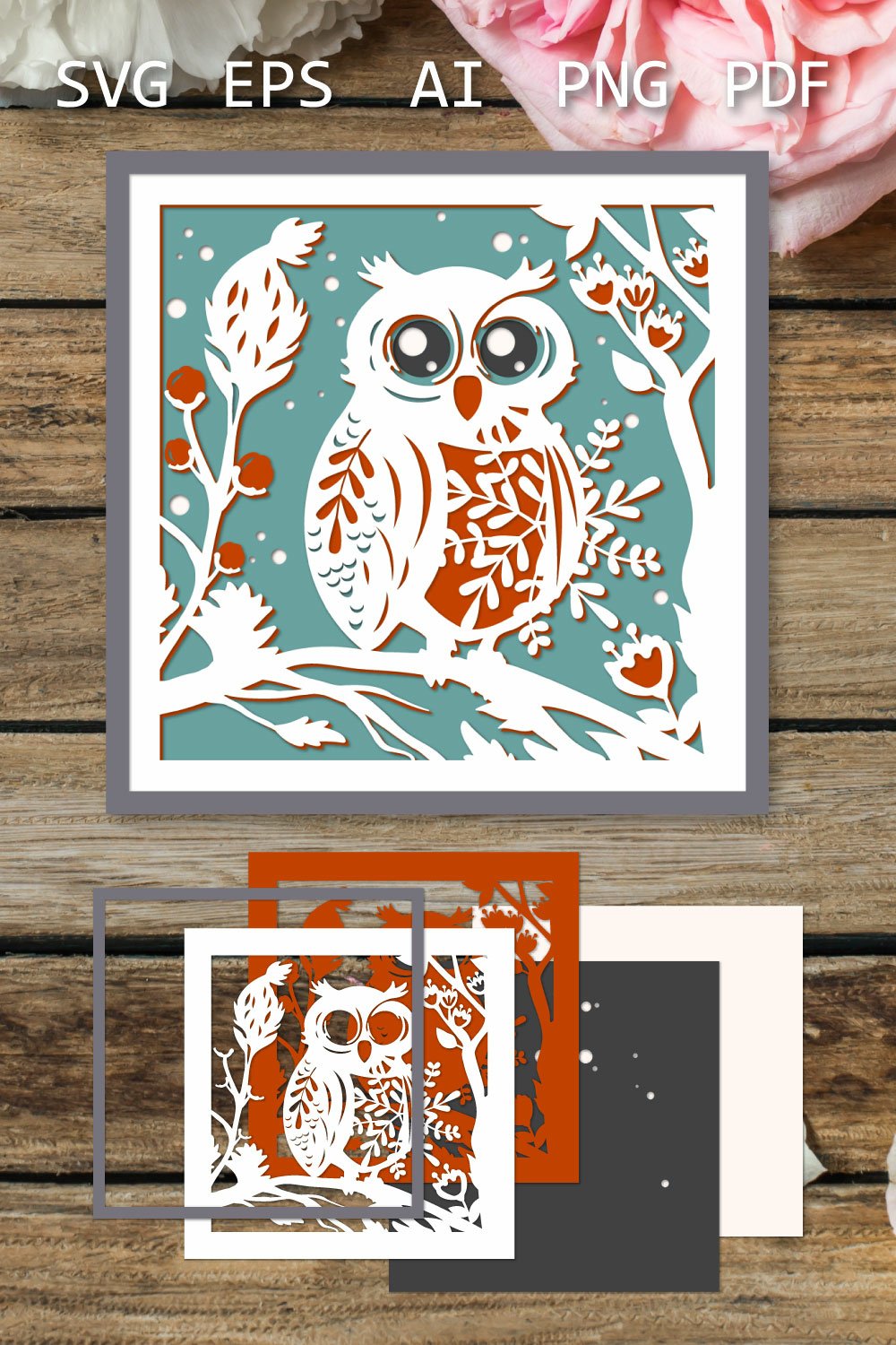 Layered papercut 3D Owl SVG, Paper Cutting shadow box