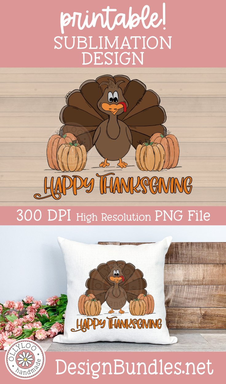Happy Thanksgiving Sublimation Design with Doodle Turkey