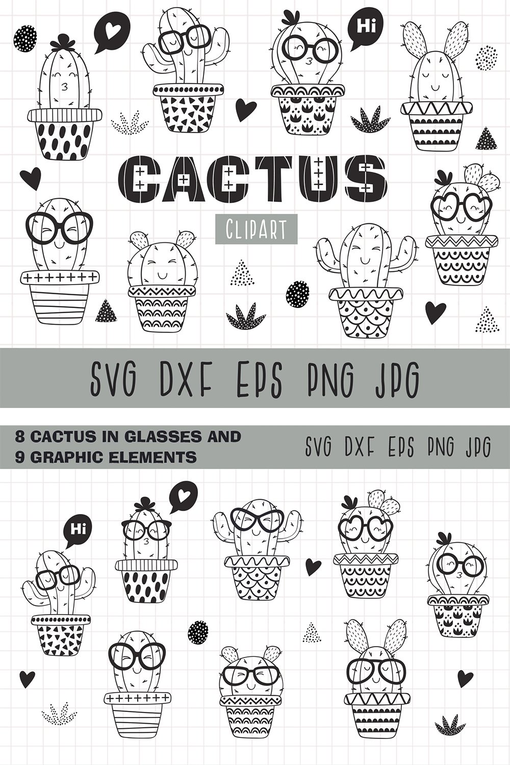 Cute cactus svg, Cactus clipart, Black and white, Kawaii
