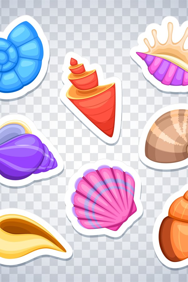Sea shells stickers vector set