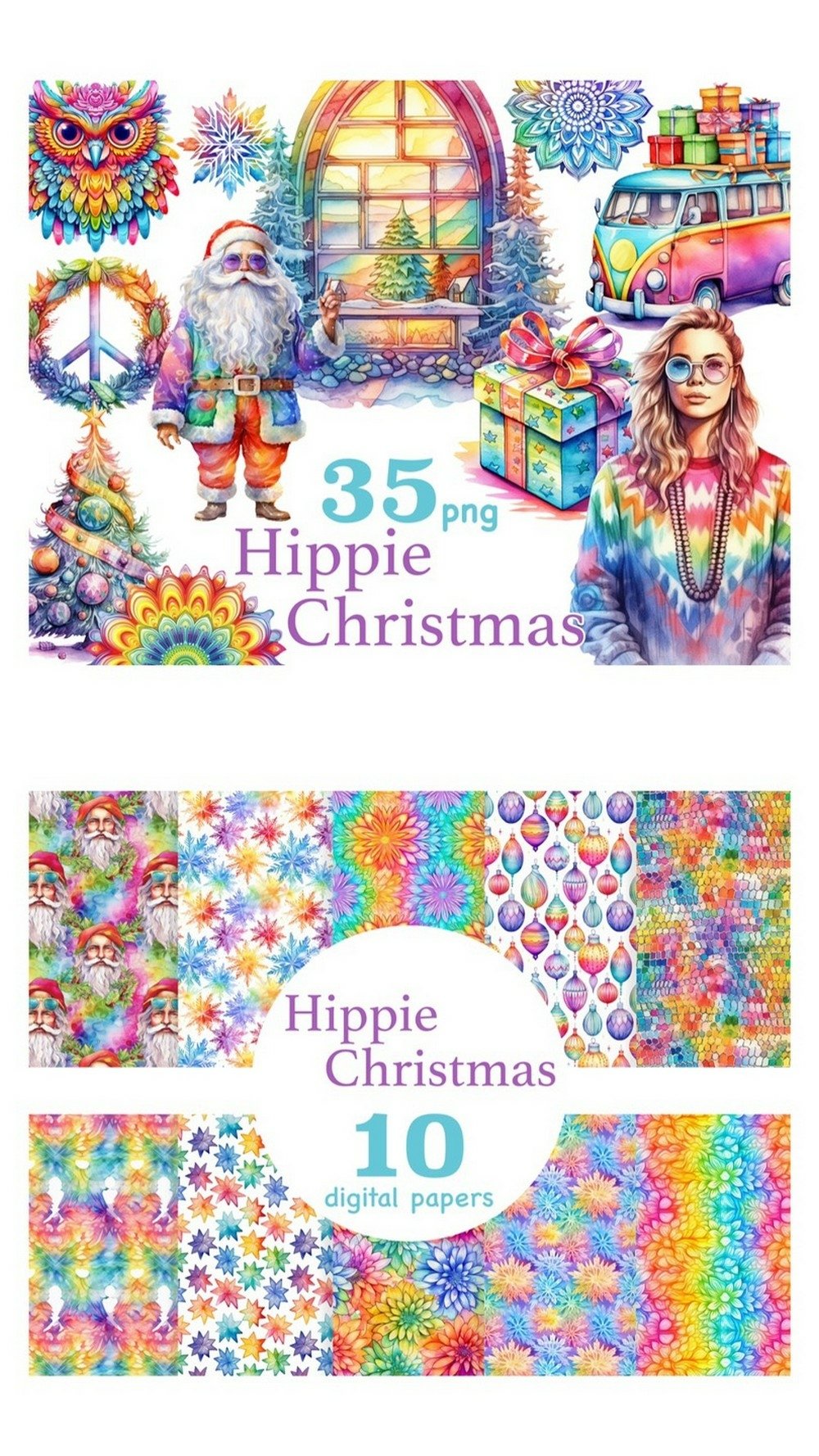 Hippie Christmas Clipart | Boho Bundle PNG