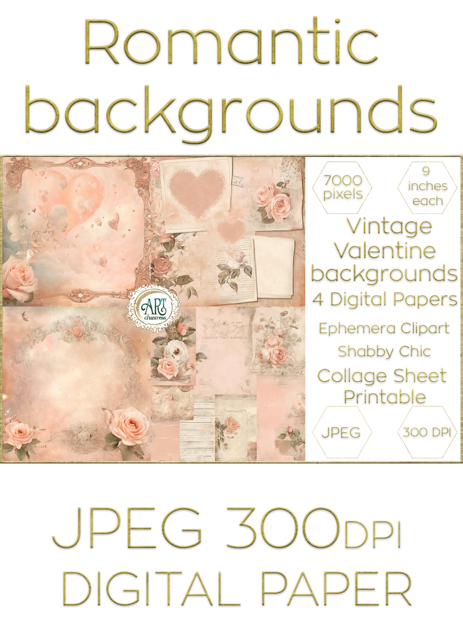 Vintage Valentine Digital Papers Romantic Pink (3000691)