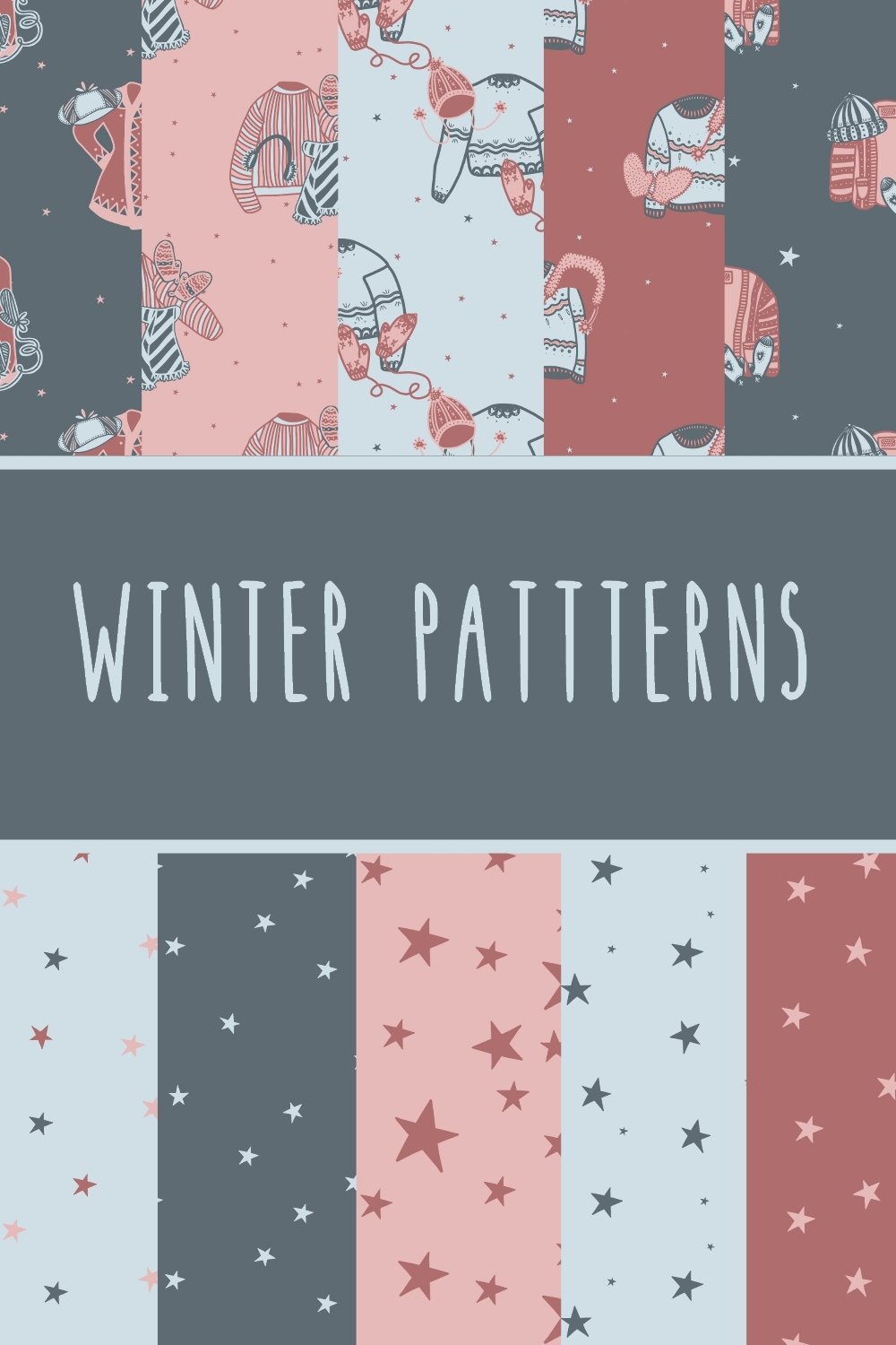 Winter seamless patterns in pink and blue colours