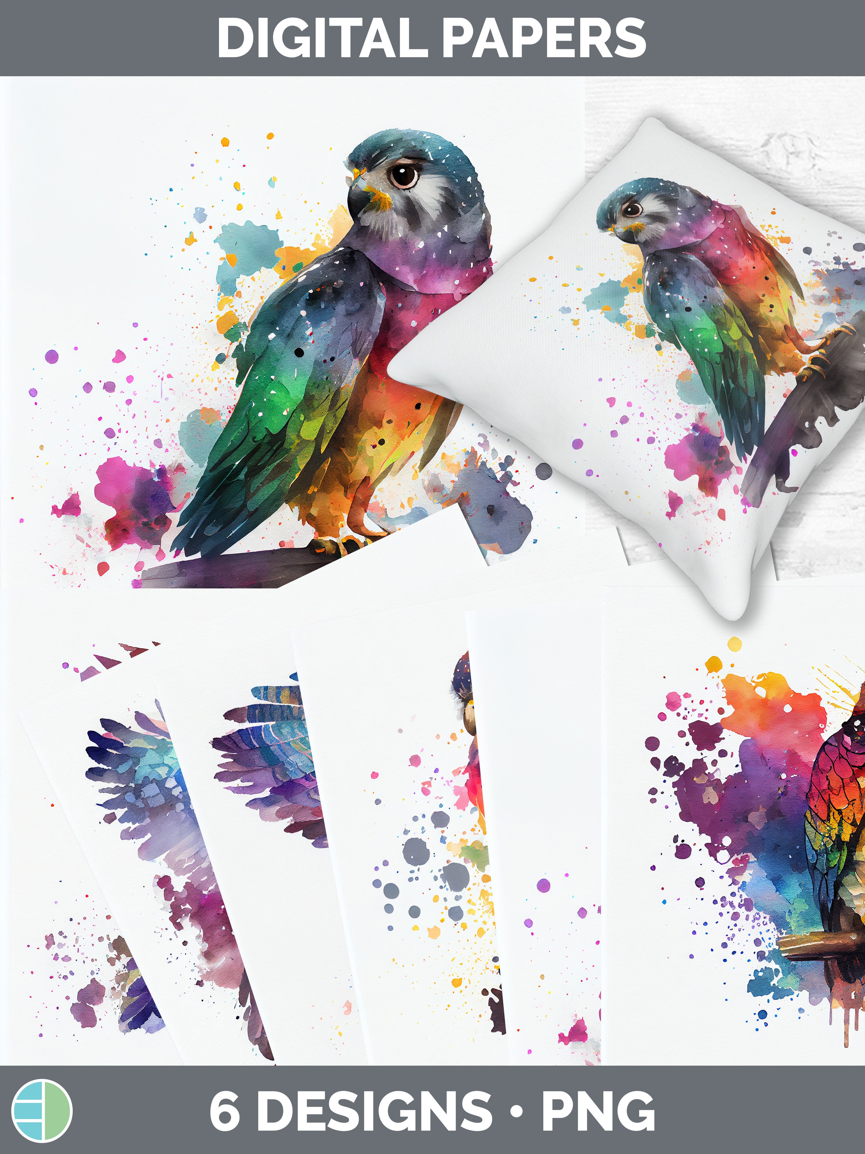 Rainbow Hawk Owl Paper Backgrounds | Digital Scrapbook Paper