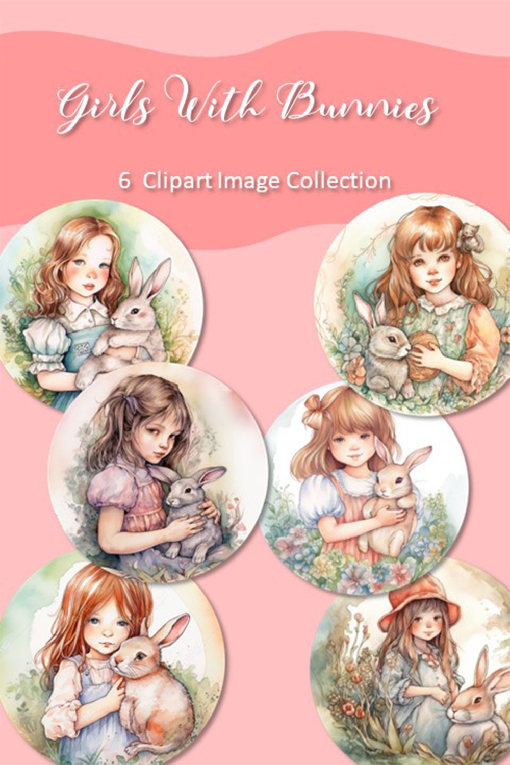 Girls and Bunnies Clipart