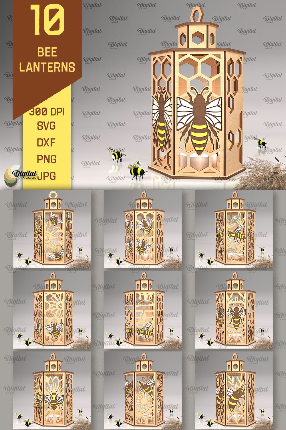 Bee Lanterns Laser Cut Bundle. Honeycomb Design SVG