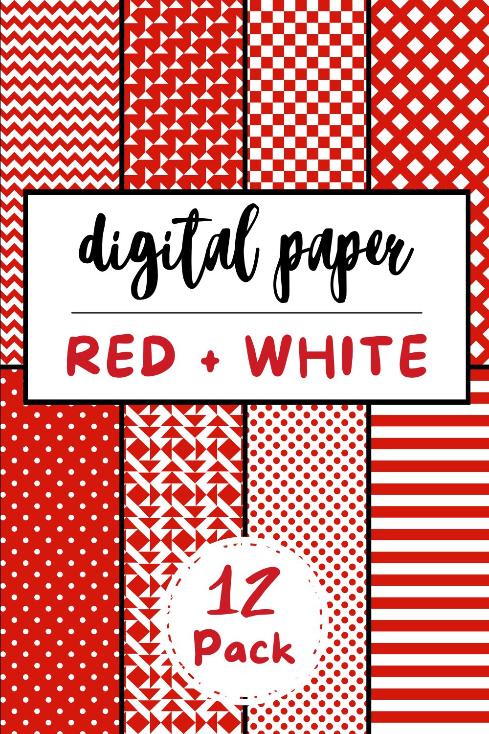 Red And White Digital Paper Set, Red Scrapbook Paper