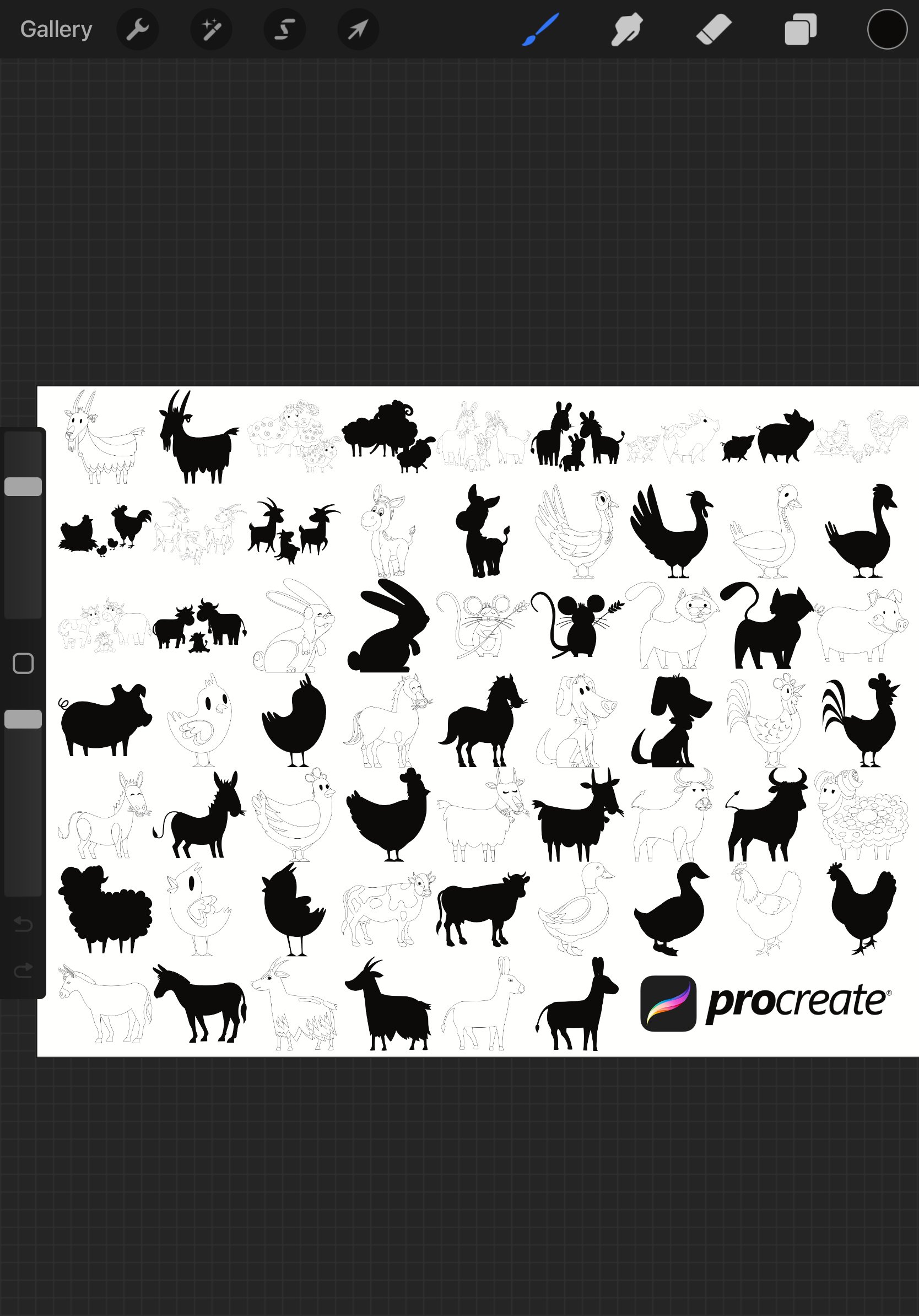 Farm Animals Outlines & Silhouettes Set 2 Procreate Brush