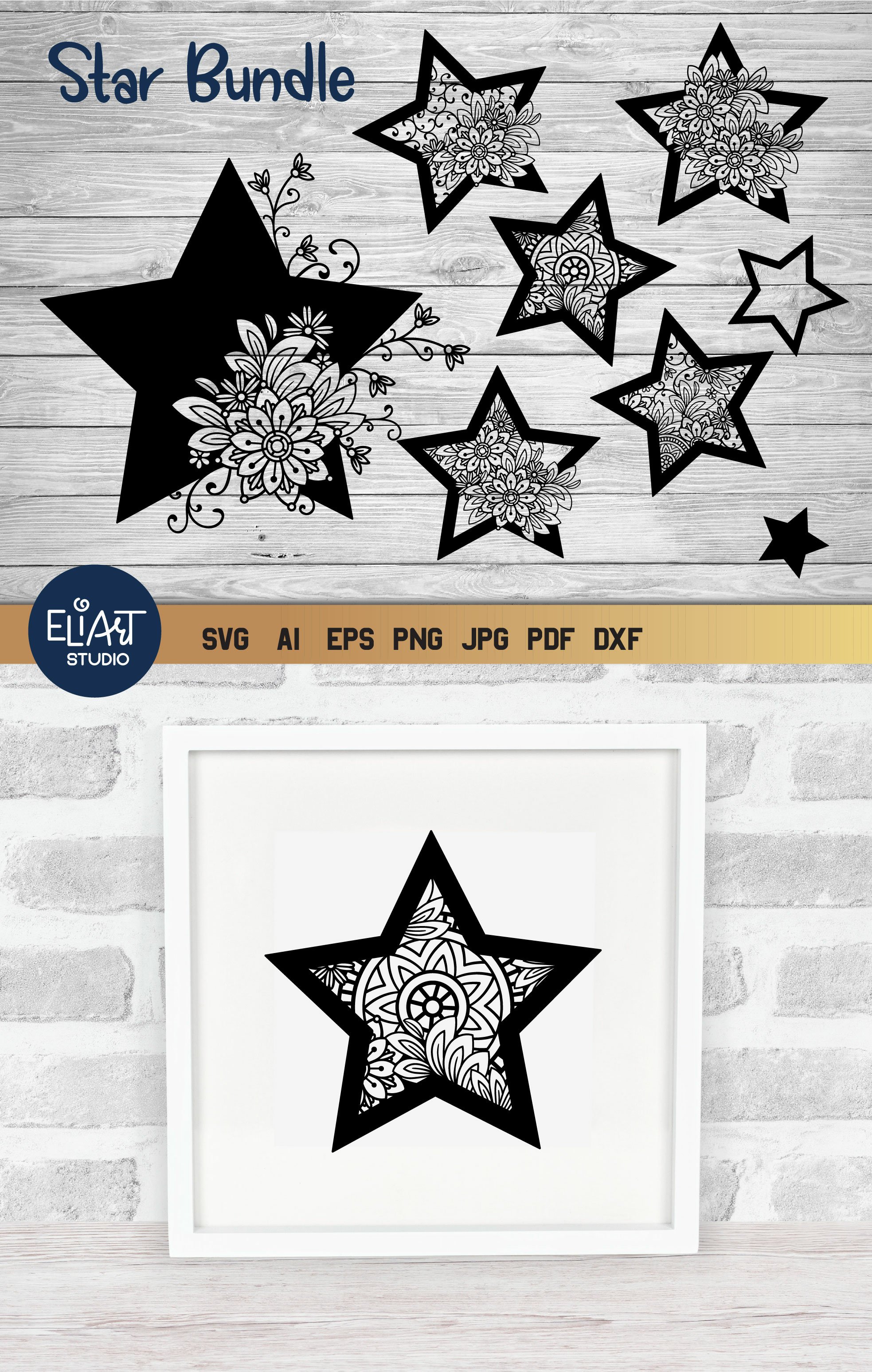 Star SVG Bundle | Celestial SVG with Flowers